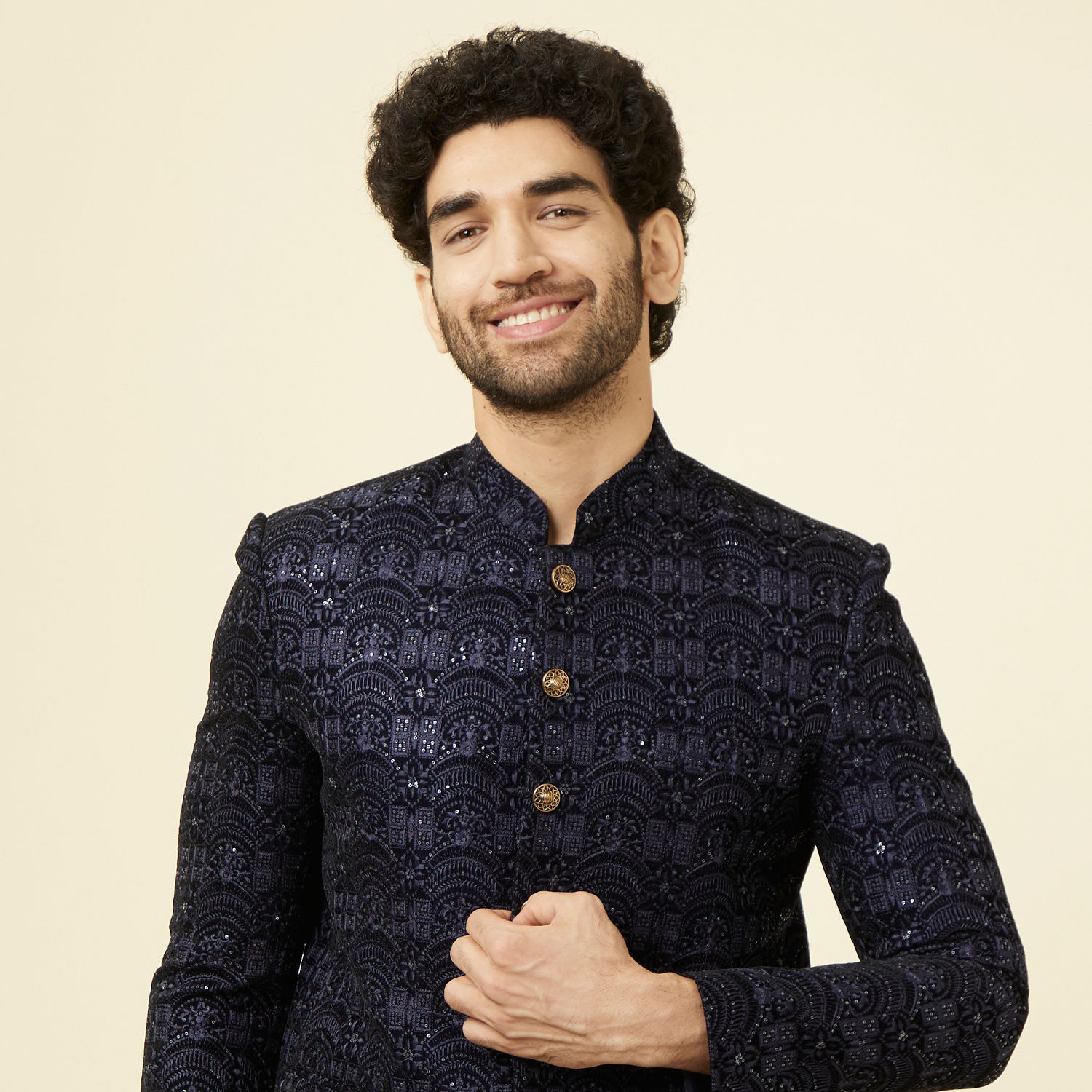 Buy Maritime Blue Sequined Jodhpuri Suit Online in the UK @Manyavar ...