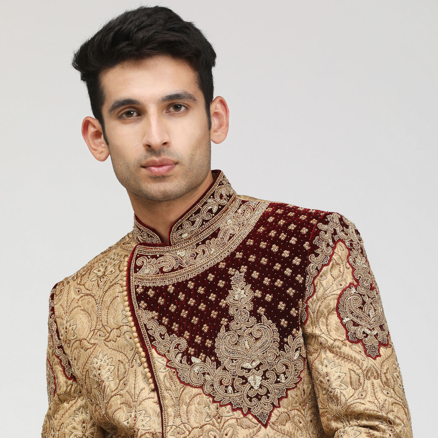Sherwani for Men - Buy Exquisitely Detailed Fawn Sherwani Online @Manyavar