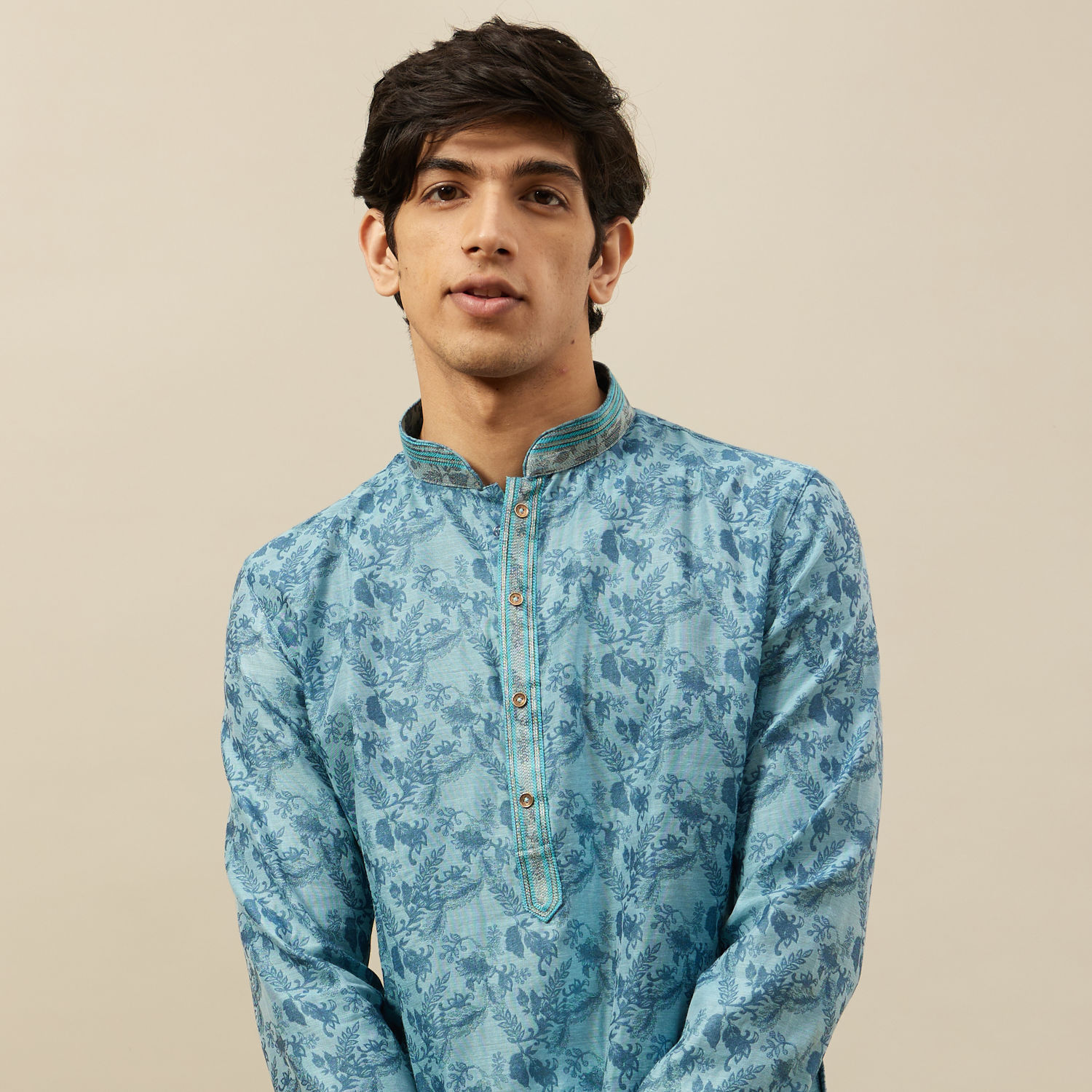 Buy Tropical Blue Bel Buti Printed Kurta Set Online in India @Manyavar ...
