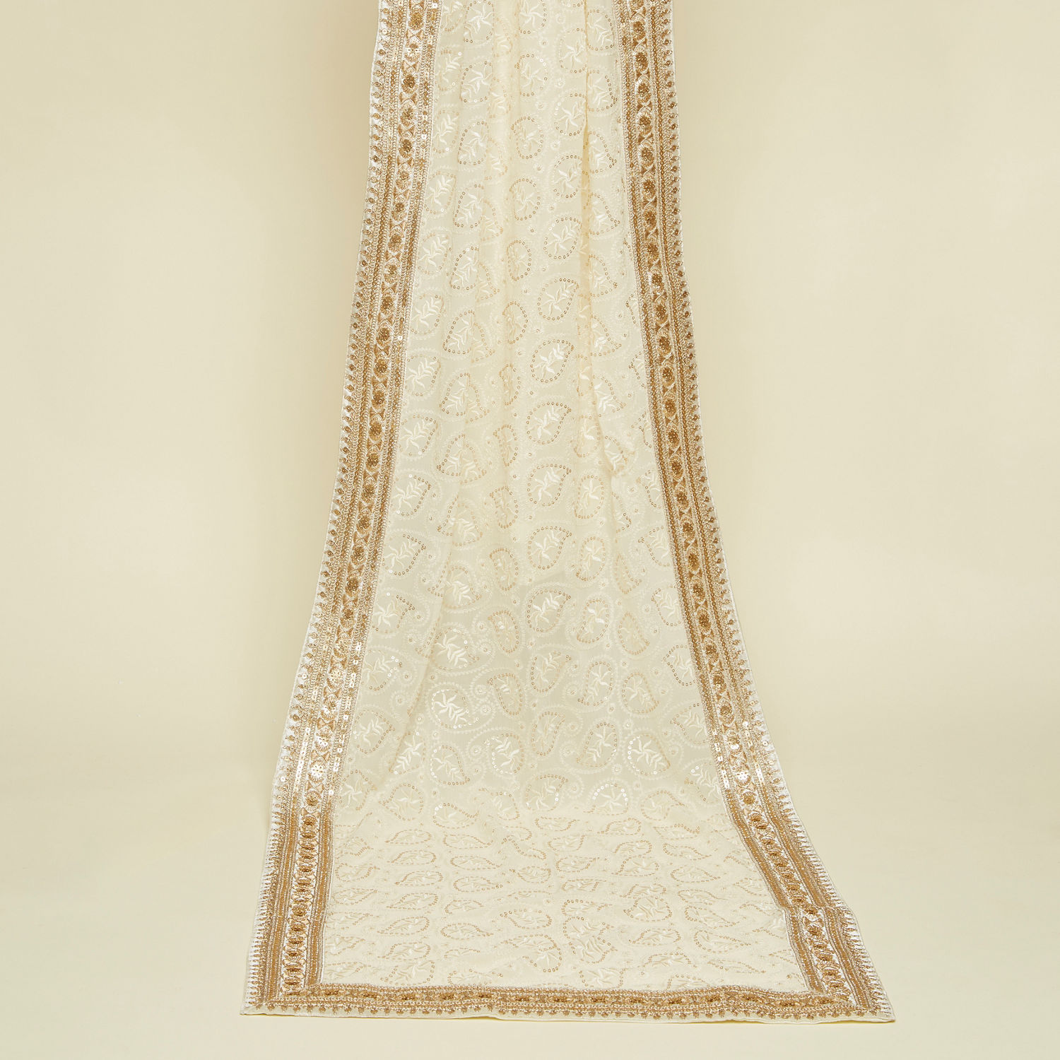 Buy Pristine White Chikankari Sequined Stole Online in the USA ...