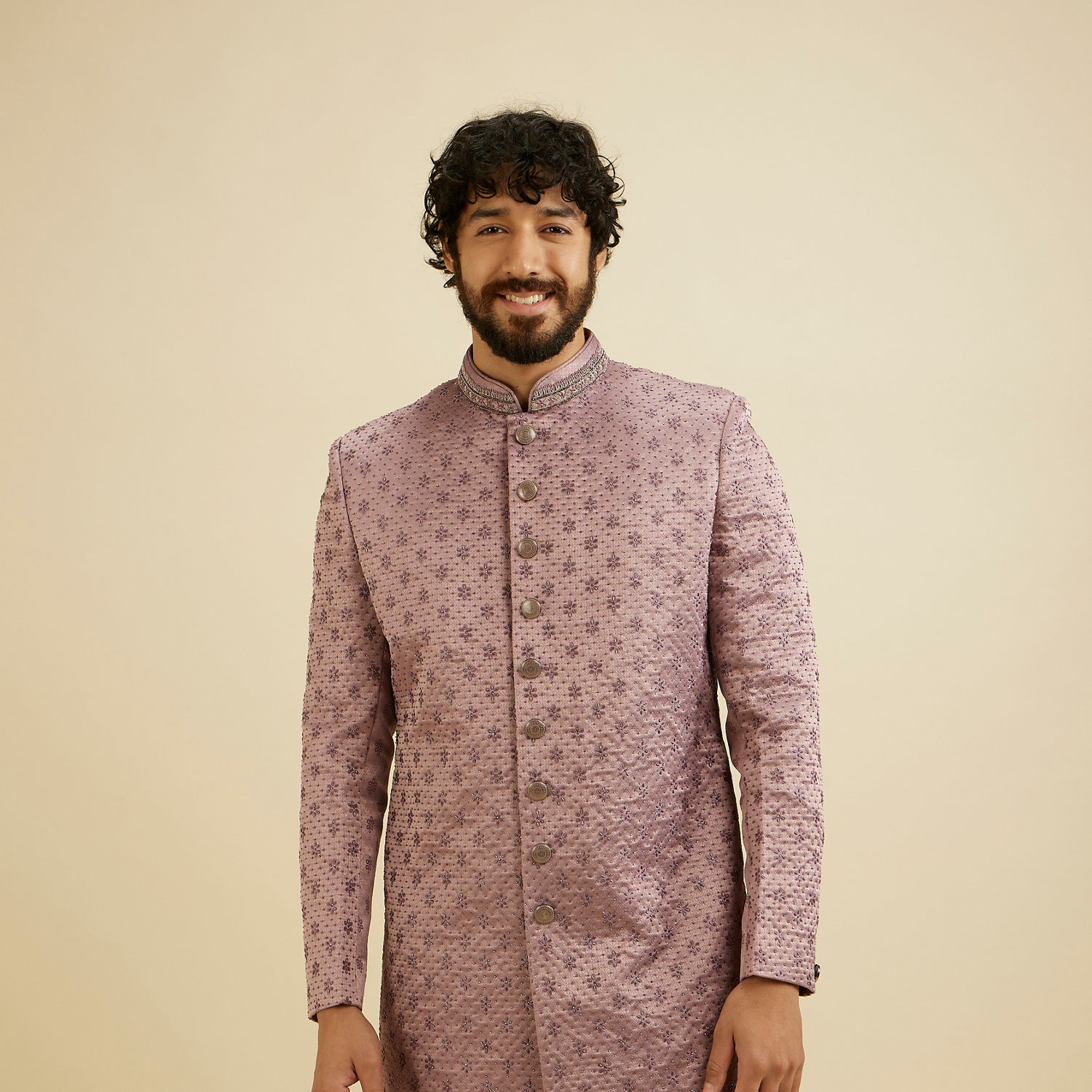 Buy Bright Lilac Floral Buta Patterned Sherwani Set with Rhinestone ...