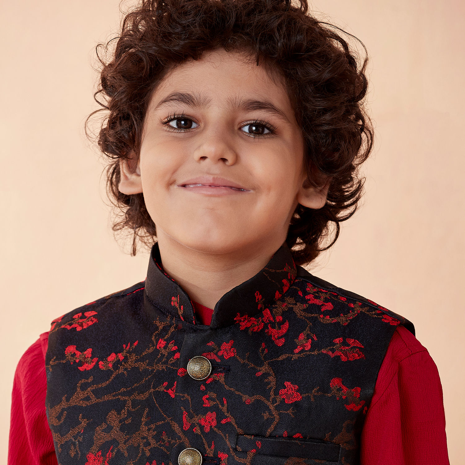 Kurta Jacket Set for Boys - Buy Boys Red And Blue Draped Kurta Jacket ...