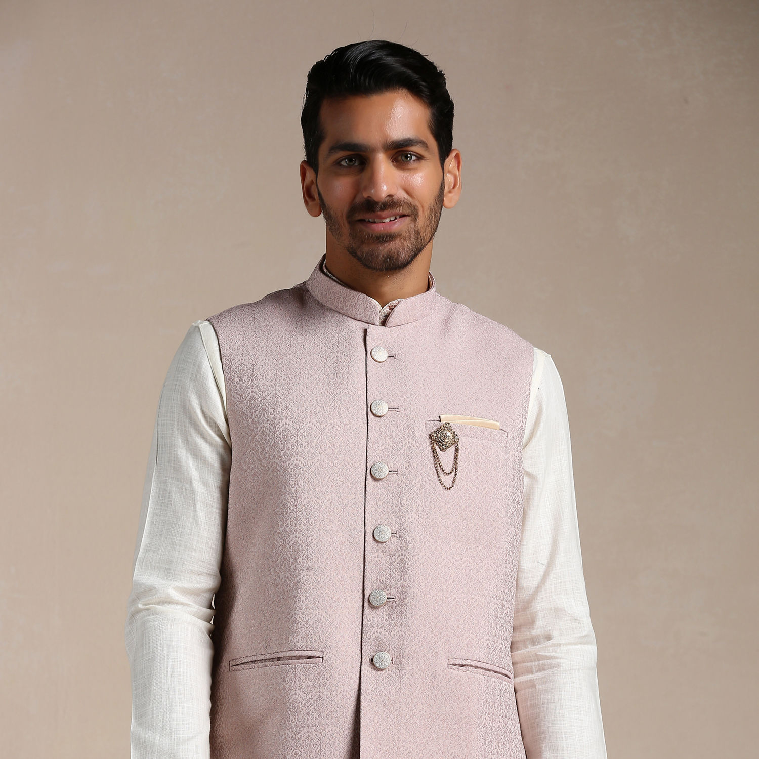 Nehru Jacket for Men - Buy Rose Shadow Pink Self Patterned Half Jacket ...