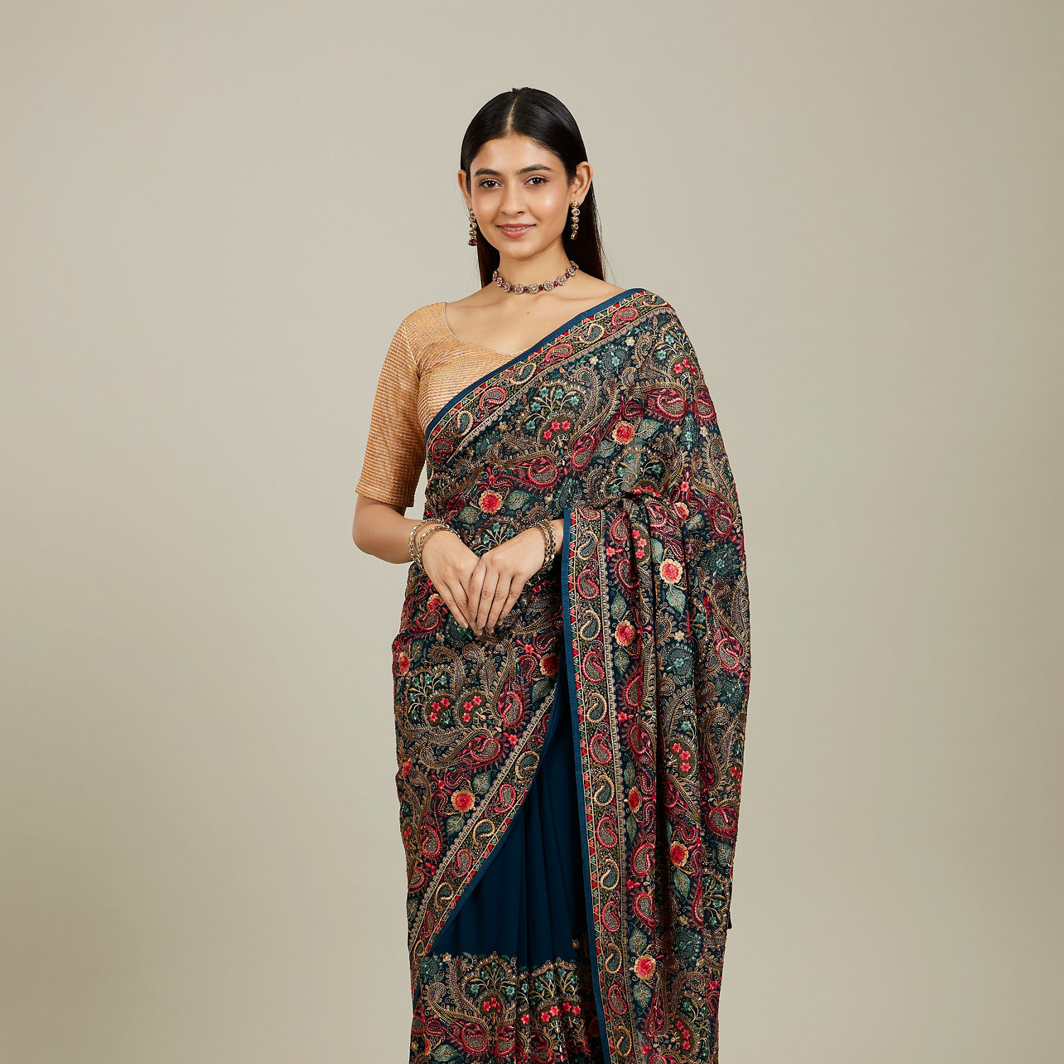 Buy Azure Elegance Georgette Saree Online in India @Mohey - Saree for Women