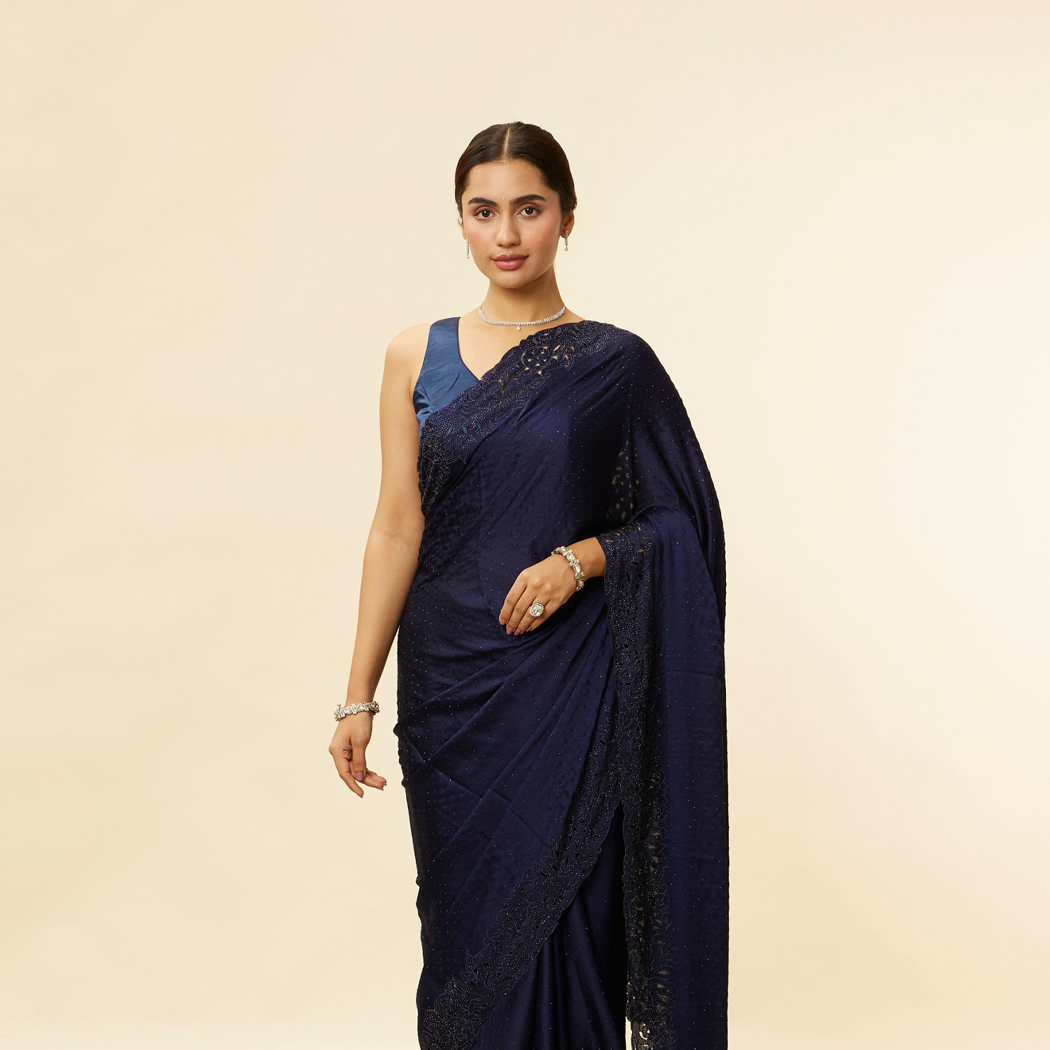 Buy Indigo Blue Stone Work Saree Online in India @Mohey - Saree for Women