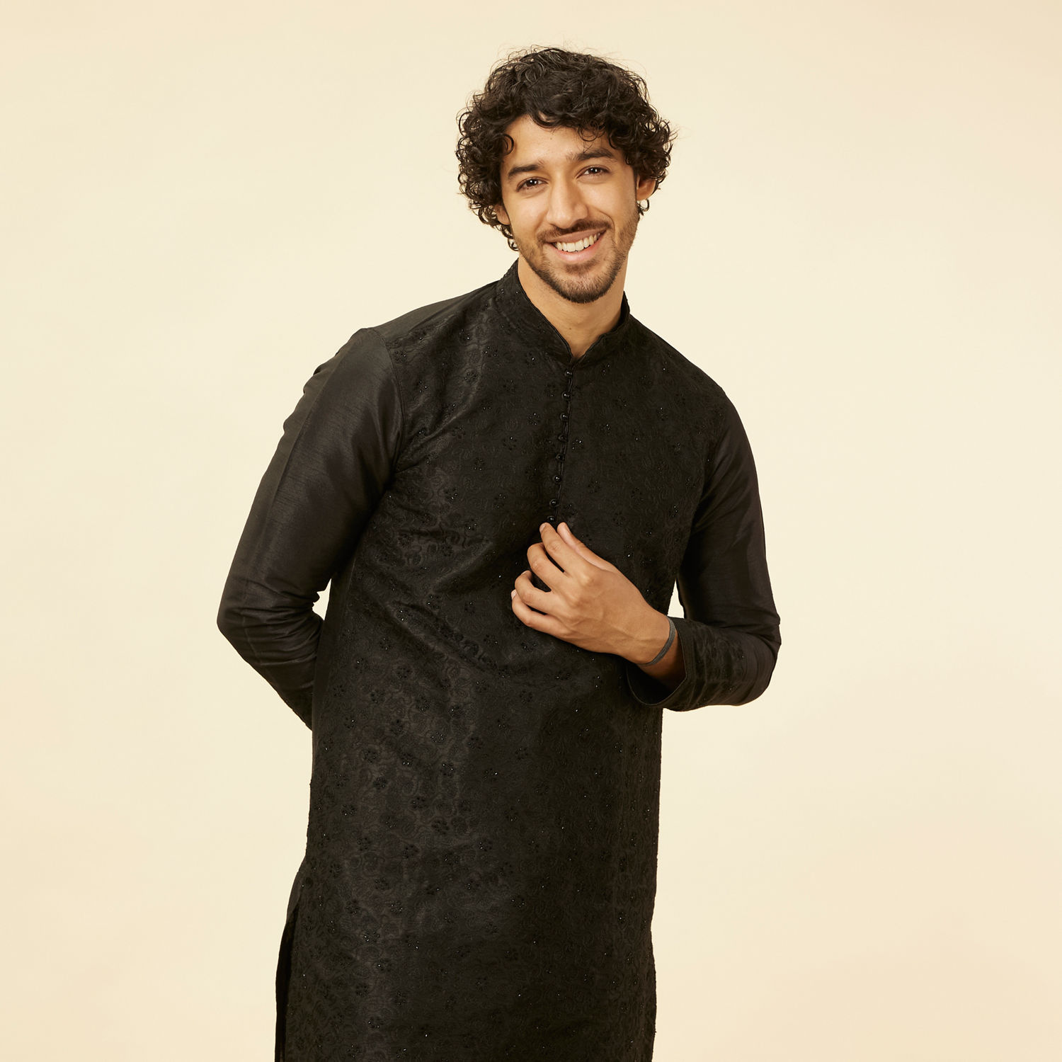 Buy Charcoal Black Bel Buti Patterned Kurta Set Online in India ...