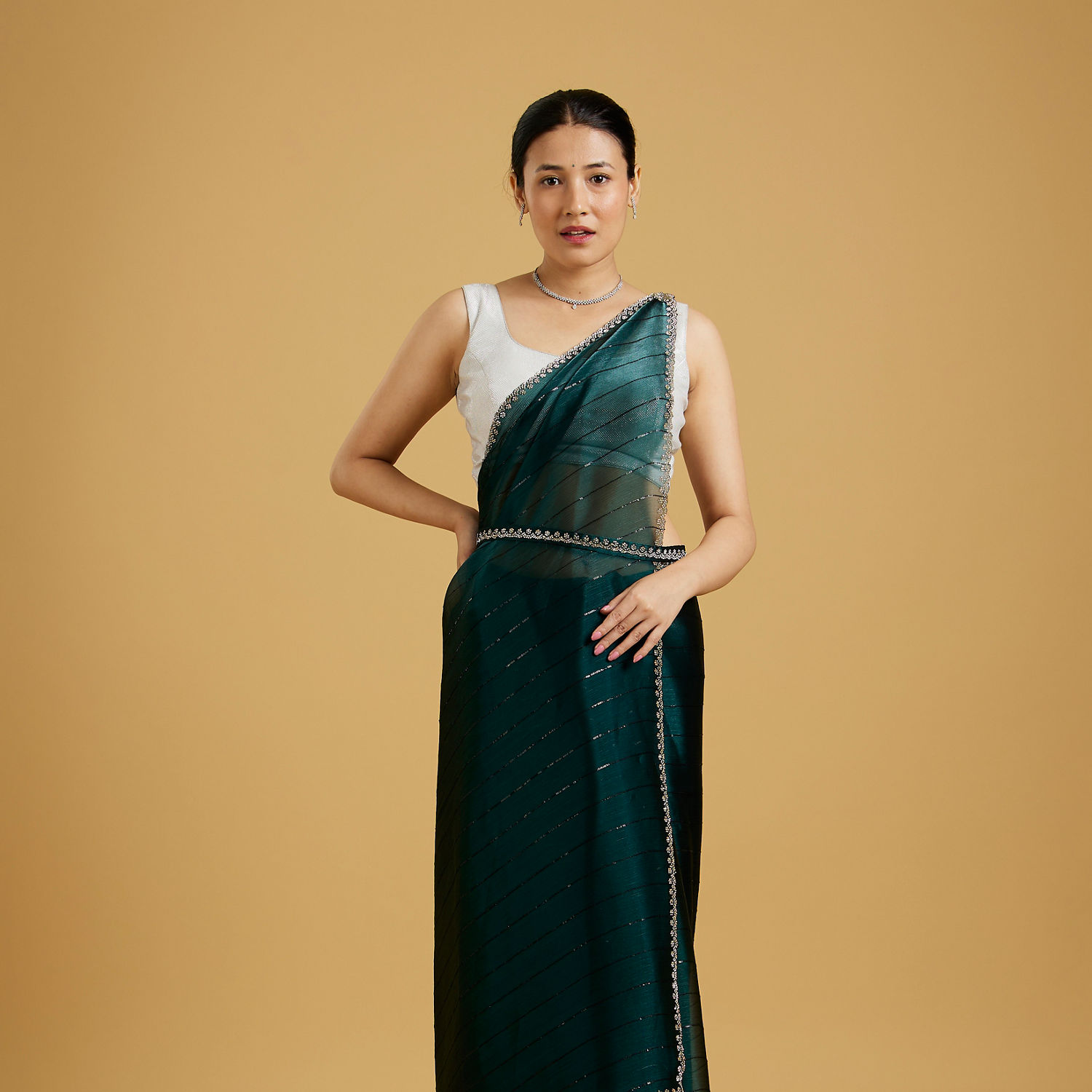 Buy Timeless Tranquility Green Saree Online in India @Mohey - Saree for Women