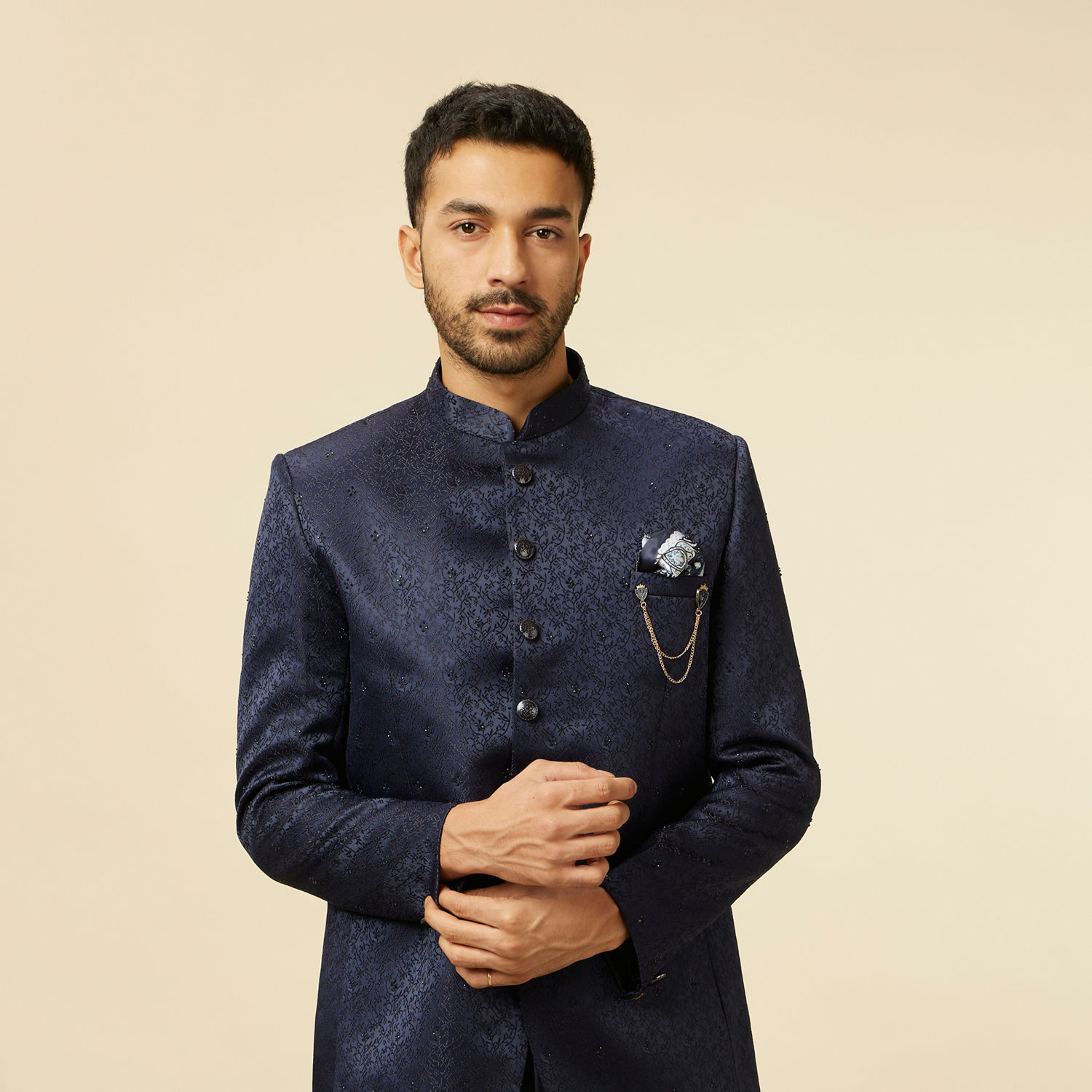 Buy Dark Blue Bel Buti Patterned Jodhpuri Suit Online in Canada ...
