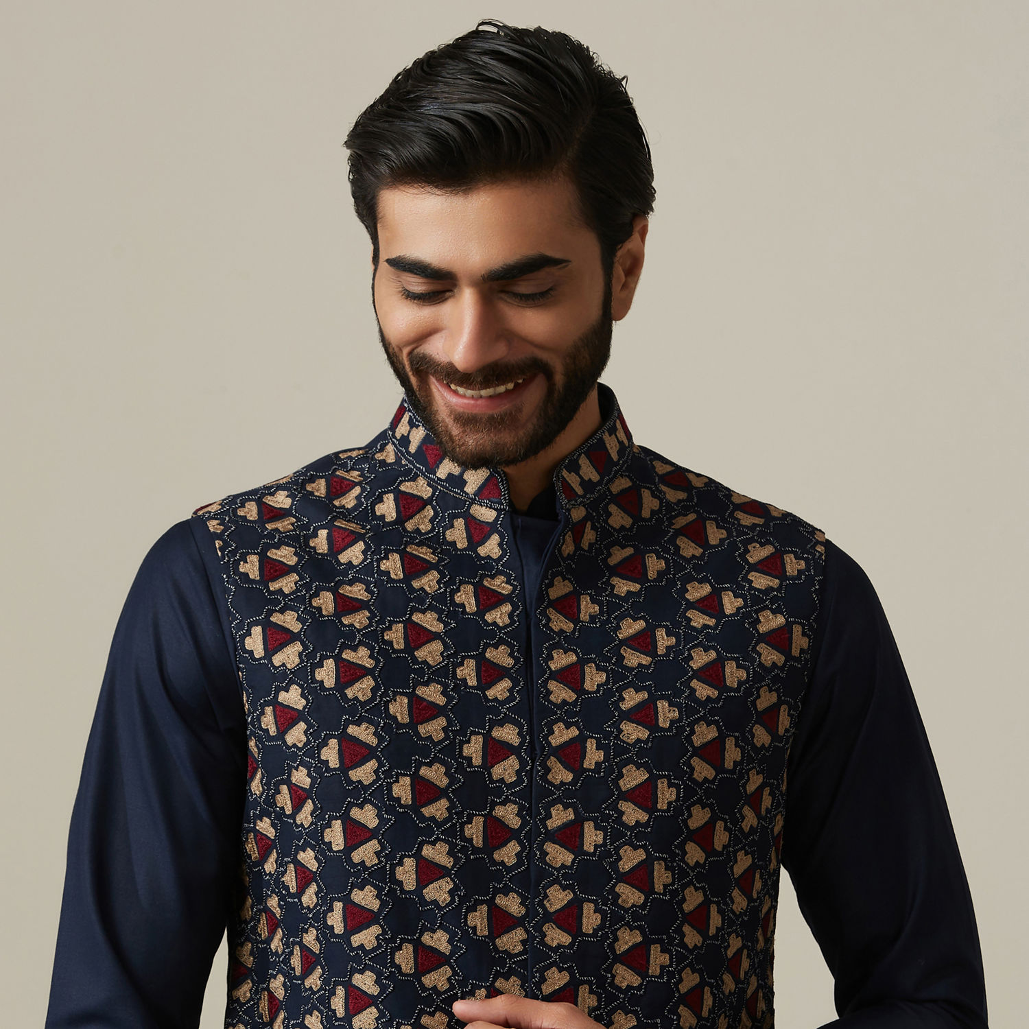 Kurta Jacket Set for Men - Buy Navy Blue Kurta set with Cherry Blossom ...