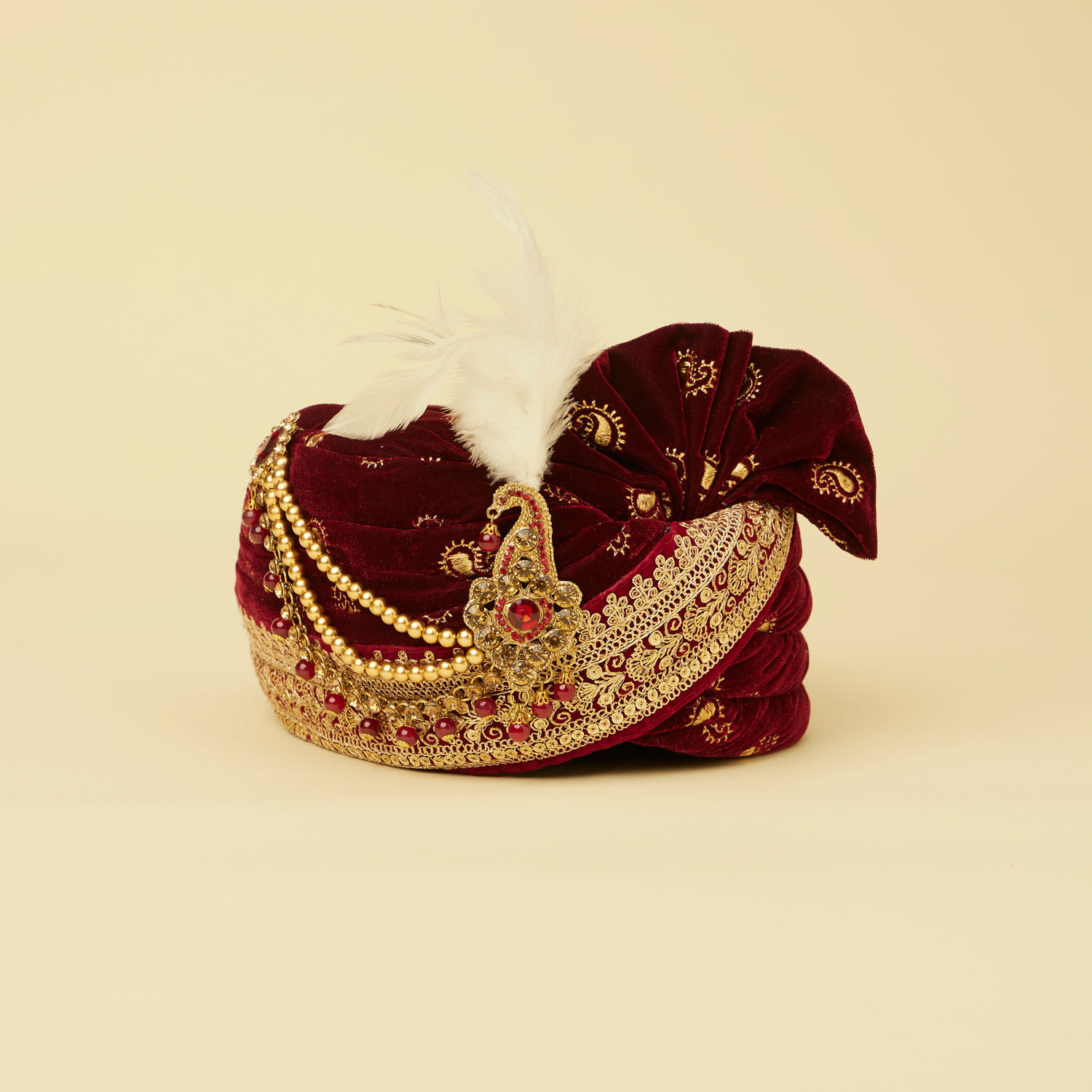 Buy Royal Maroon Paisley Motif Safa Online in India @Manyavar - Safa ...