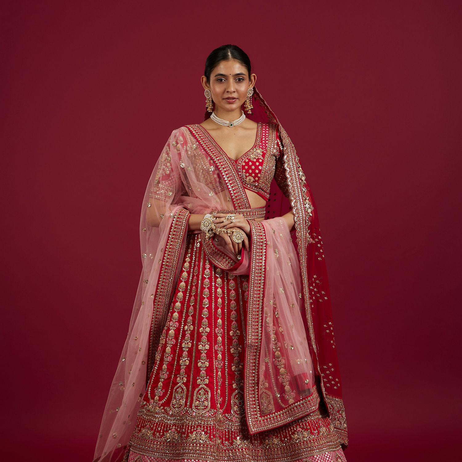 Buy Rani Red Floral Embroidered Lehenga with Sequin Work Online in UAE ...
