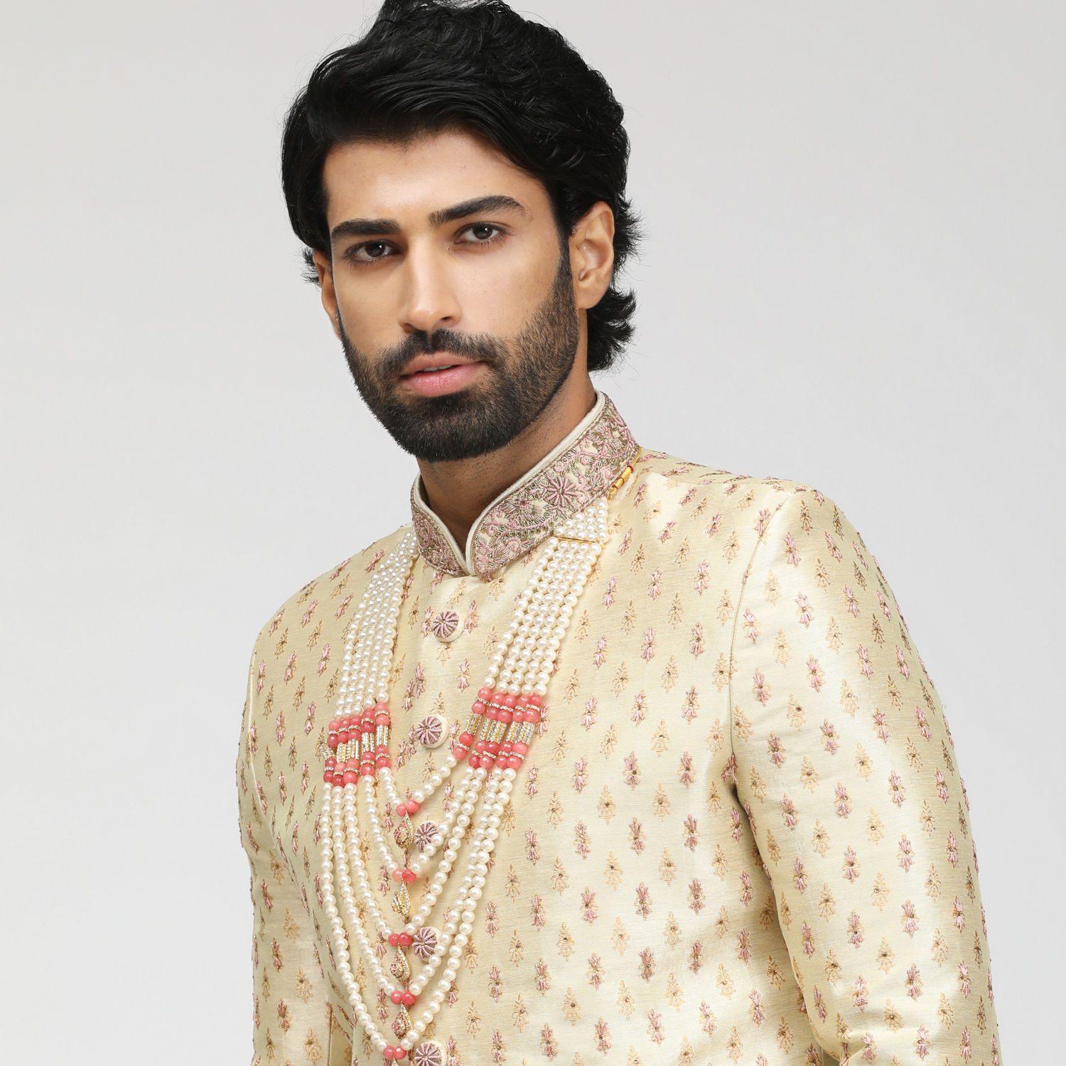 Sherwani for Men - Buy Beige Sherwani With Contrasting Motifs Online ...
