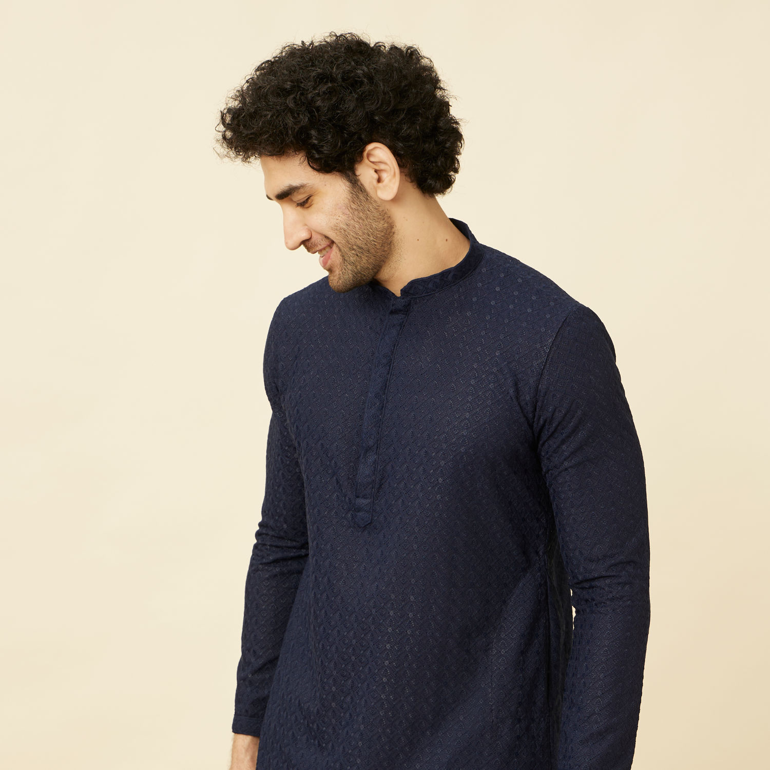 Buy Navy Blue Diamond Chikankari Patterned Kurta Set Online in India ...