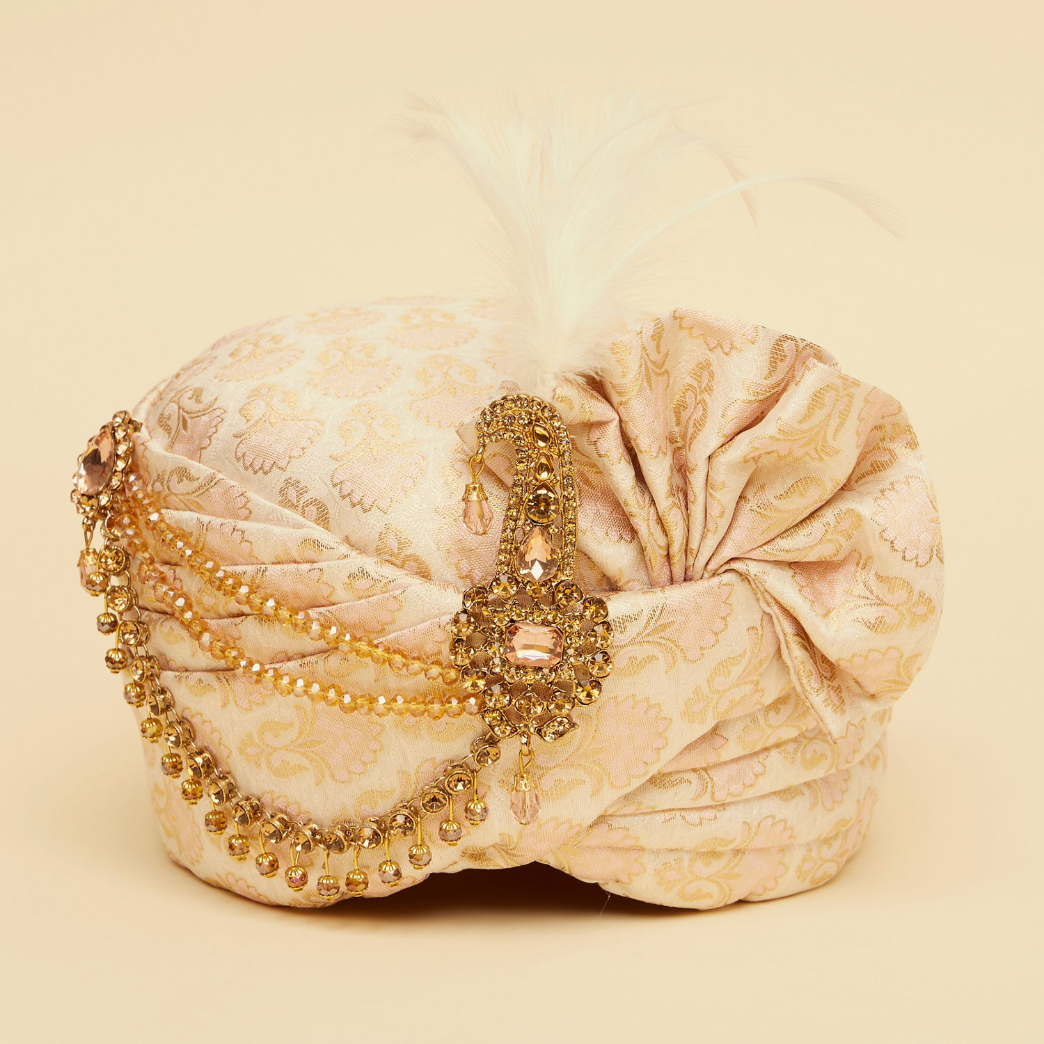 Buy Ivory White Safa with Embellished Peacock Brooch Online in India ...