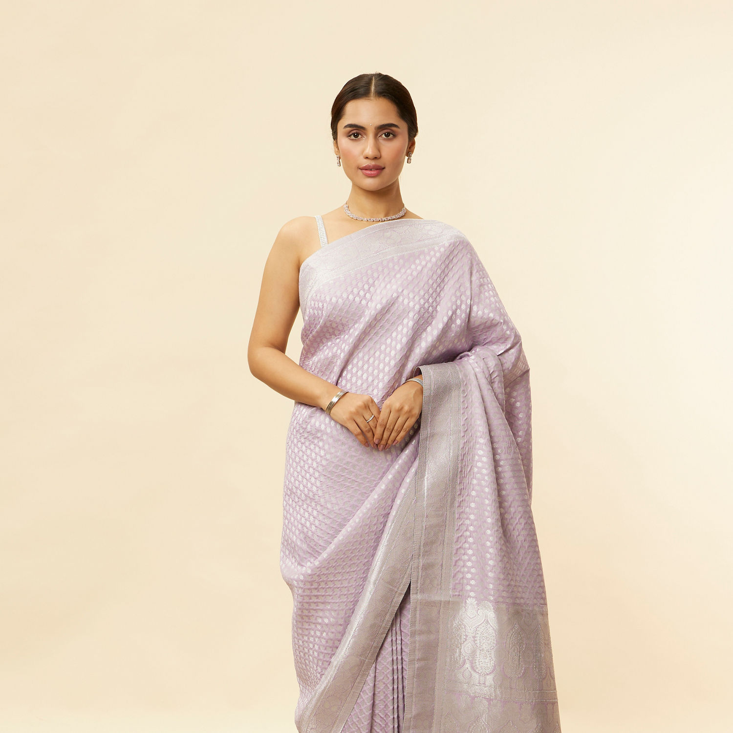 Buy Lavender Zari Floral Buta Motifs Saree Online in the USA @Mohey ...