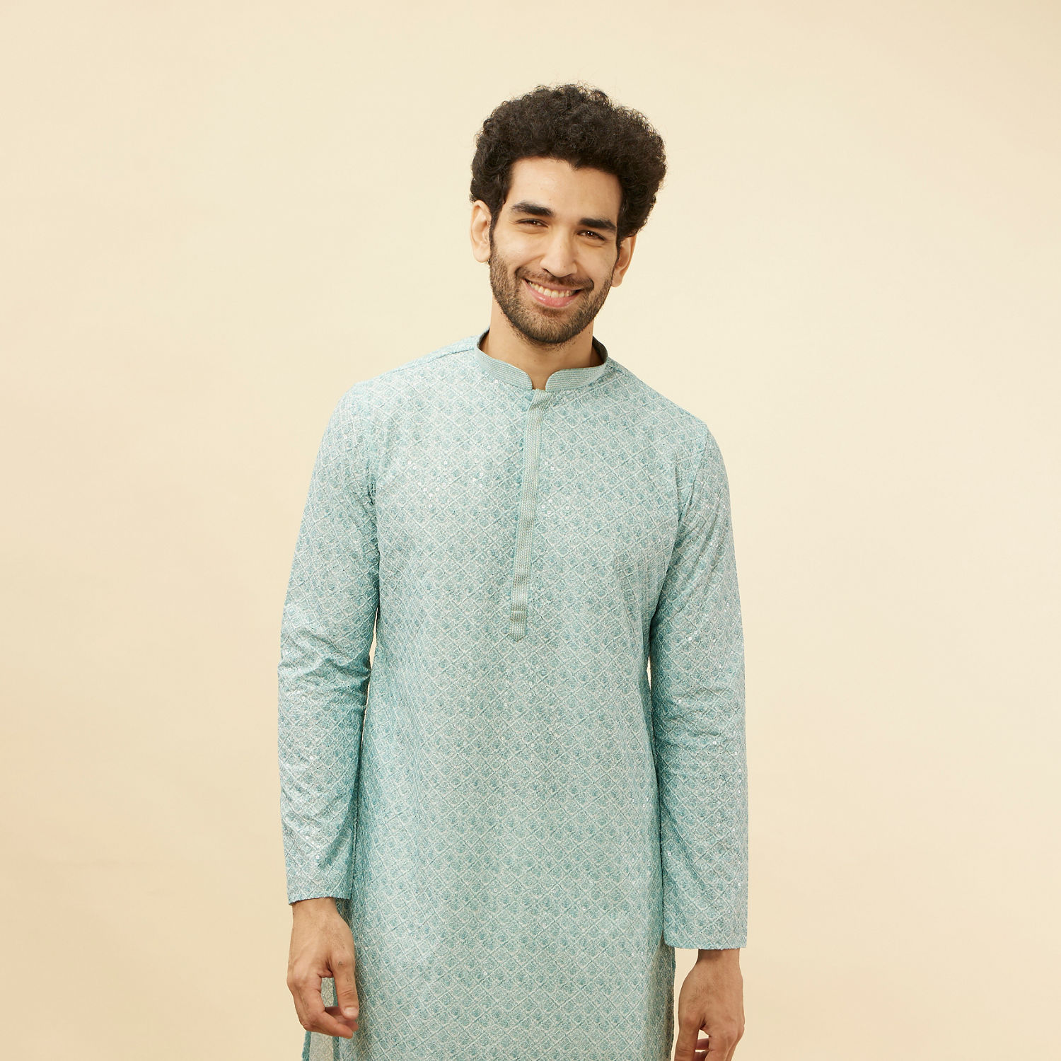 Buy Aqua Blue Chikankari Embroidered Sequined Kurta Set Online in India ...