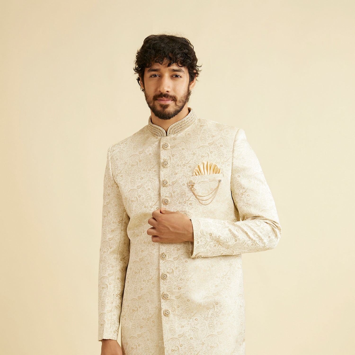 Sherwani for Men - Buy Shell White Paisley Patterned Sherwani Set ...