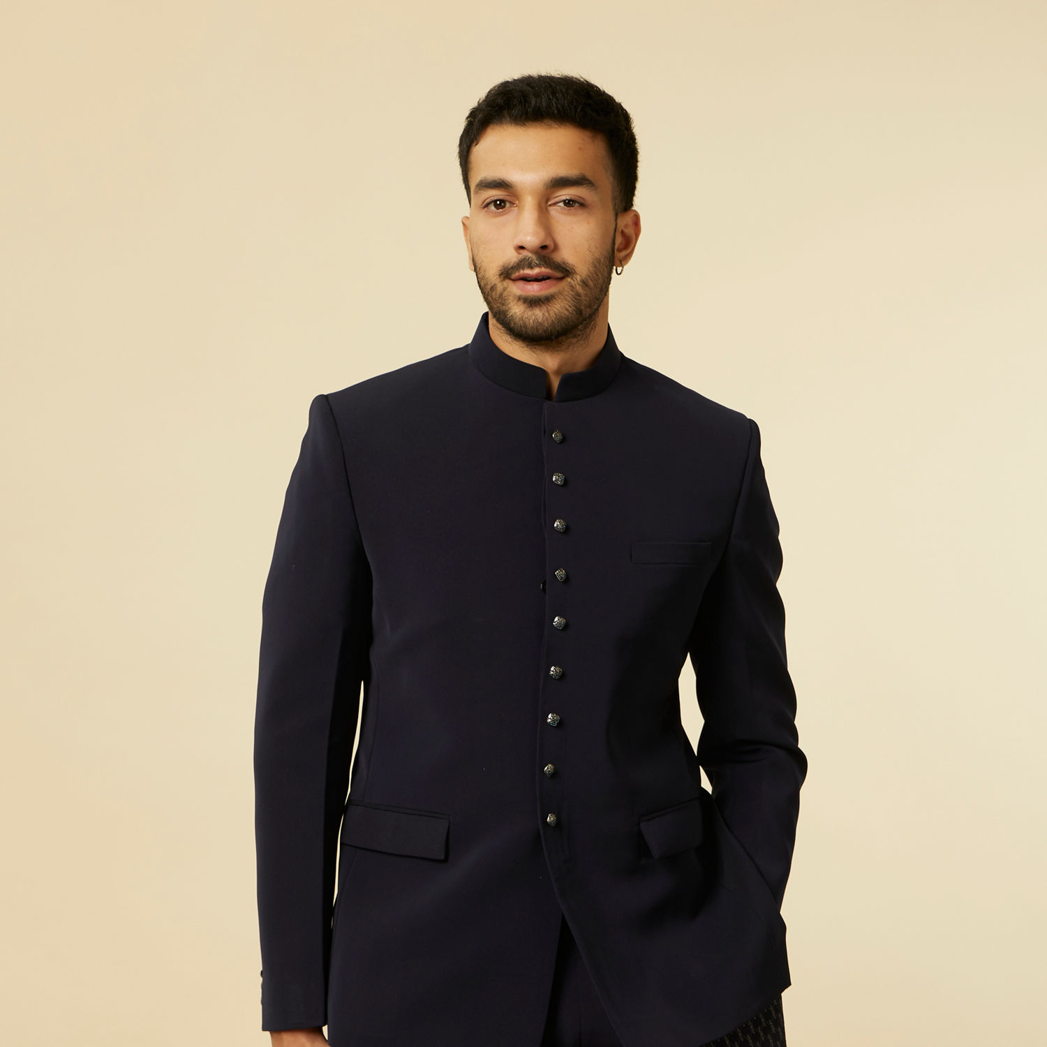 Buy Dark Blue Self Patterned Indo Western Set Online in the USA ...