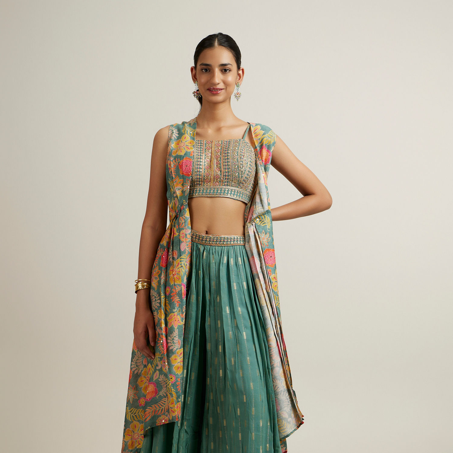 Buy Emerald Elegance Georgette with Mirror and Sequin Stitched Suit ...