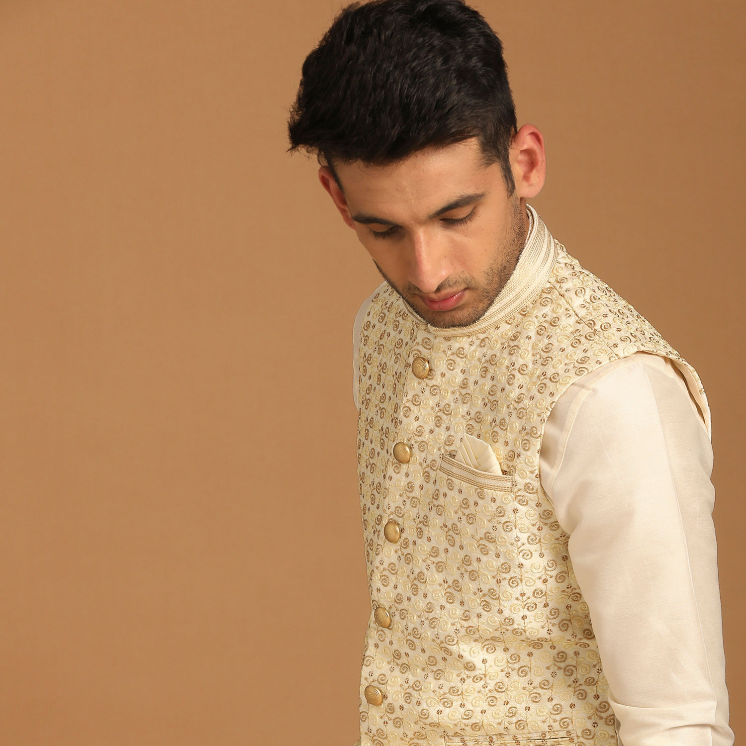Buy Off White Embellished Festive Kurta Jacket Set Online in the USA ...