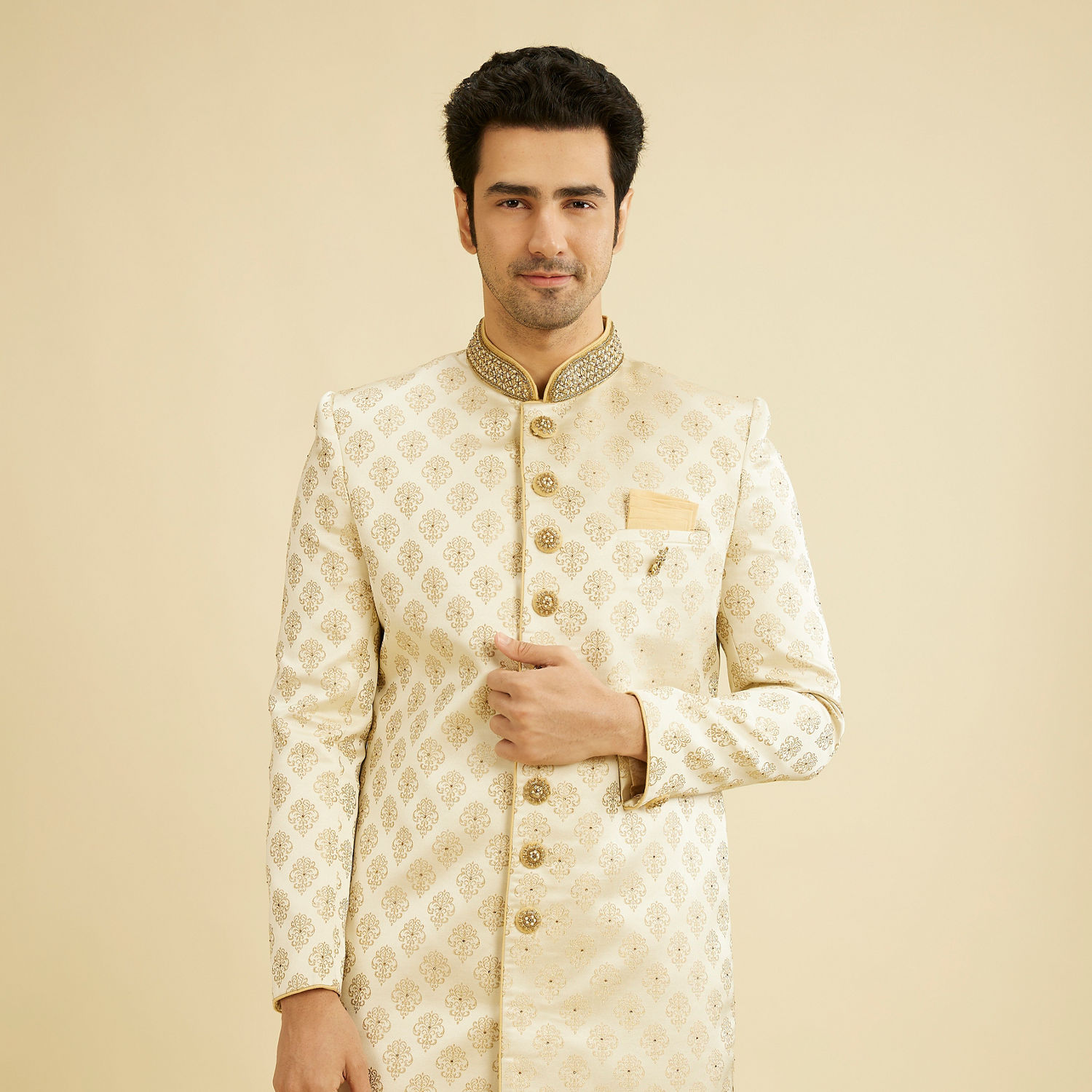 Sherwani for Men - Buy Plush Biscuit Shade Sherwani Online @Manyavar