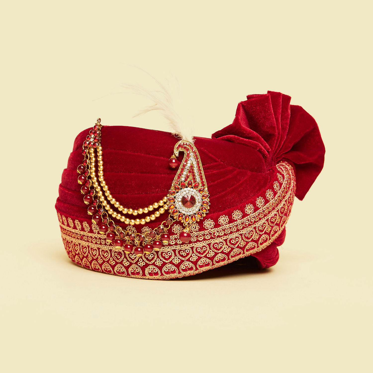 Buy Maroon Foil Printed Safa Feather Trim Kalgi Online in India ...