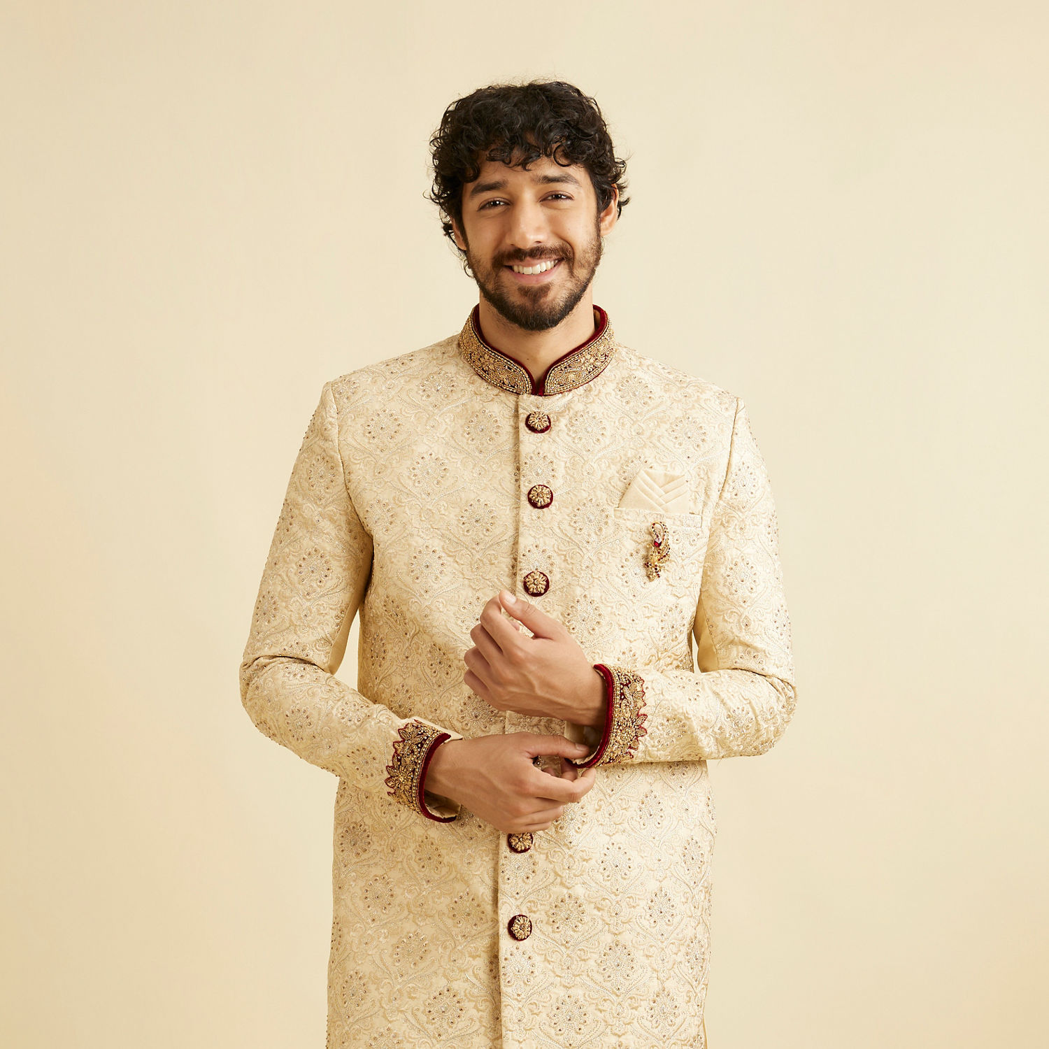 Buy Beige Embellished Sherwani Online in India @Manyavar - Sherwani for Men