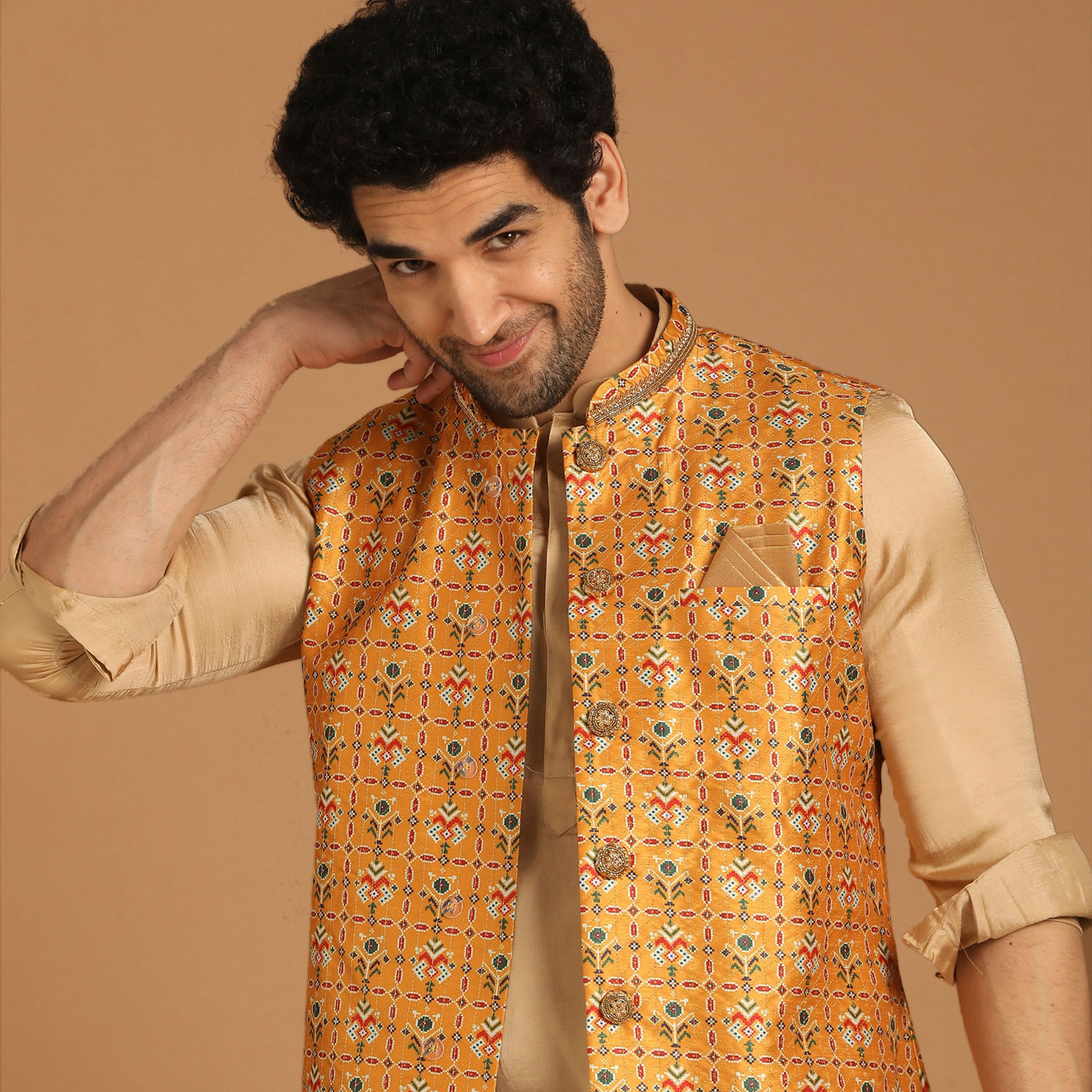 Kurta Jacket Set for Men - Buy Light Orange Kurta Jacket Set Online ...