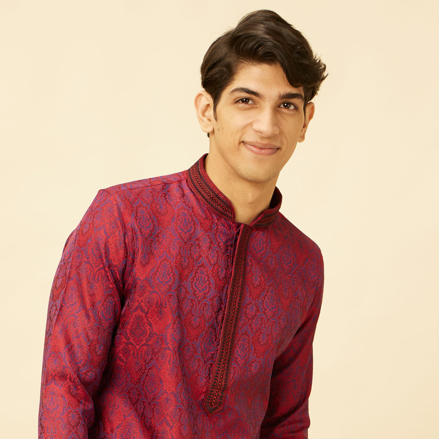 Buy Maroon Medallion Patterned Kurta Set Online in the USA @Manyavar ...