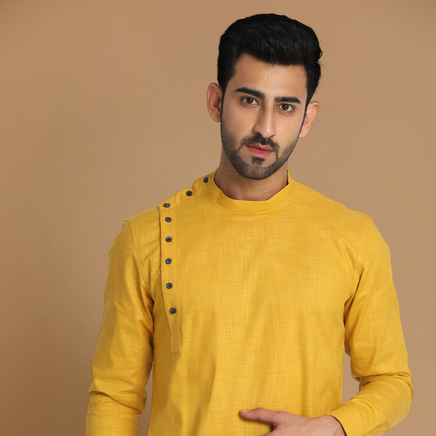 Kurta for Men - Buy Mustard Side Open Short Kurta Online @Manyavar