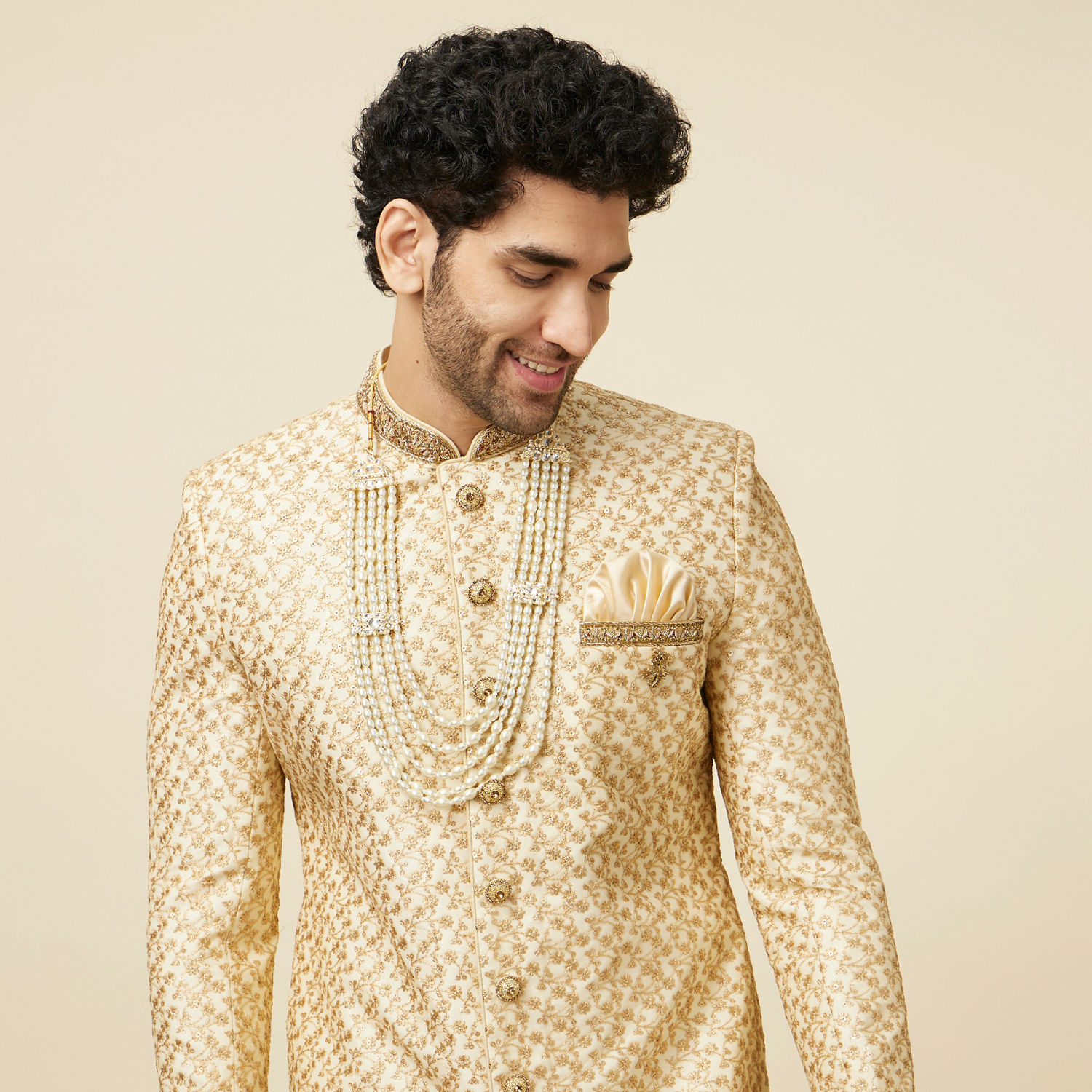 Sherwani for Men - Buy Classy Cream Color Sangeet Sherwani Online @Manyavar