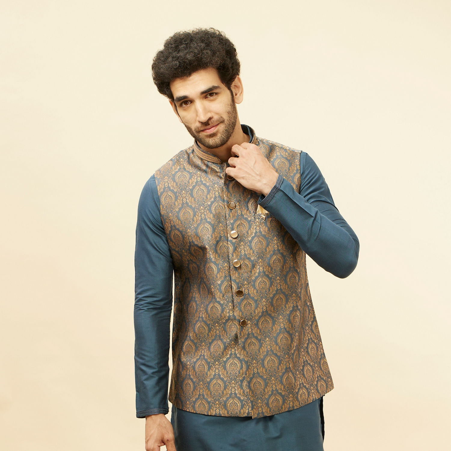 Buy Blue Grey Petal Jaal Patterned Jacket Online in the USA @Manyavar ...