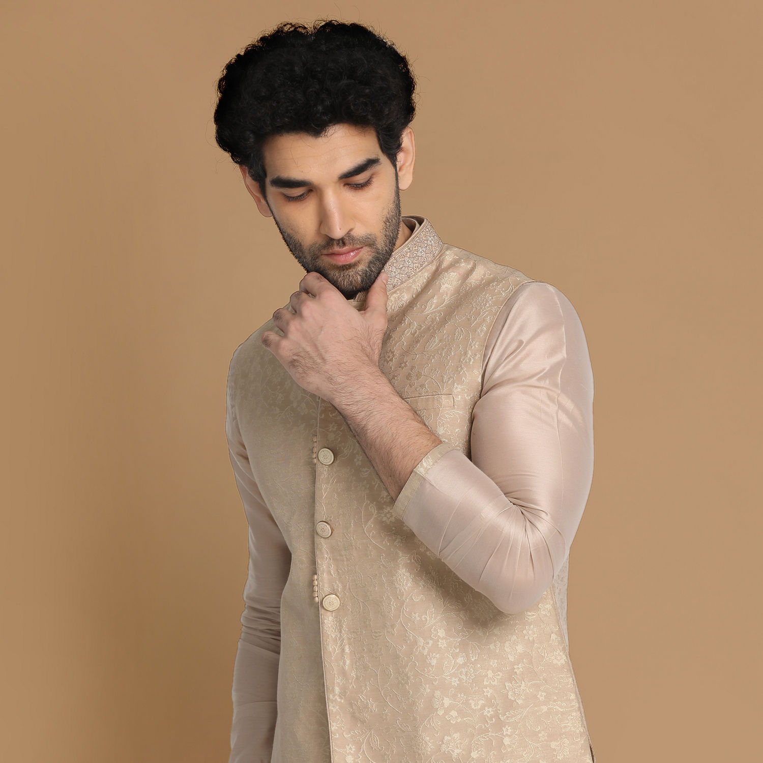 Kurta Jacket Set for Men - Buy Floral Patterned Cream Kurta Jacket Set ...