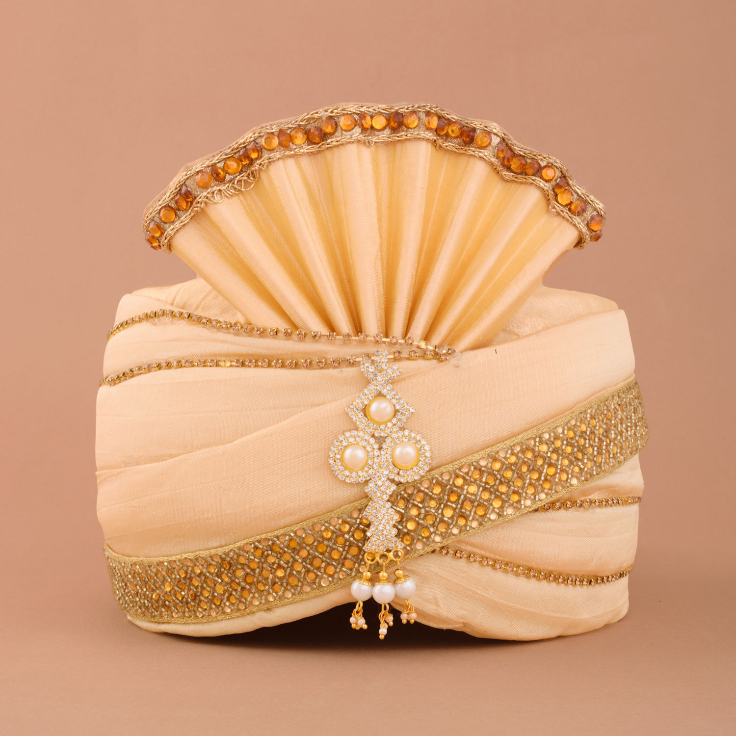 Buy Peach Cream Safa with Amber Stone Embellishments Online in the USA ...