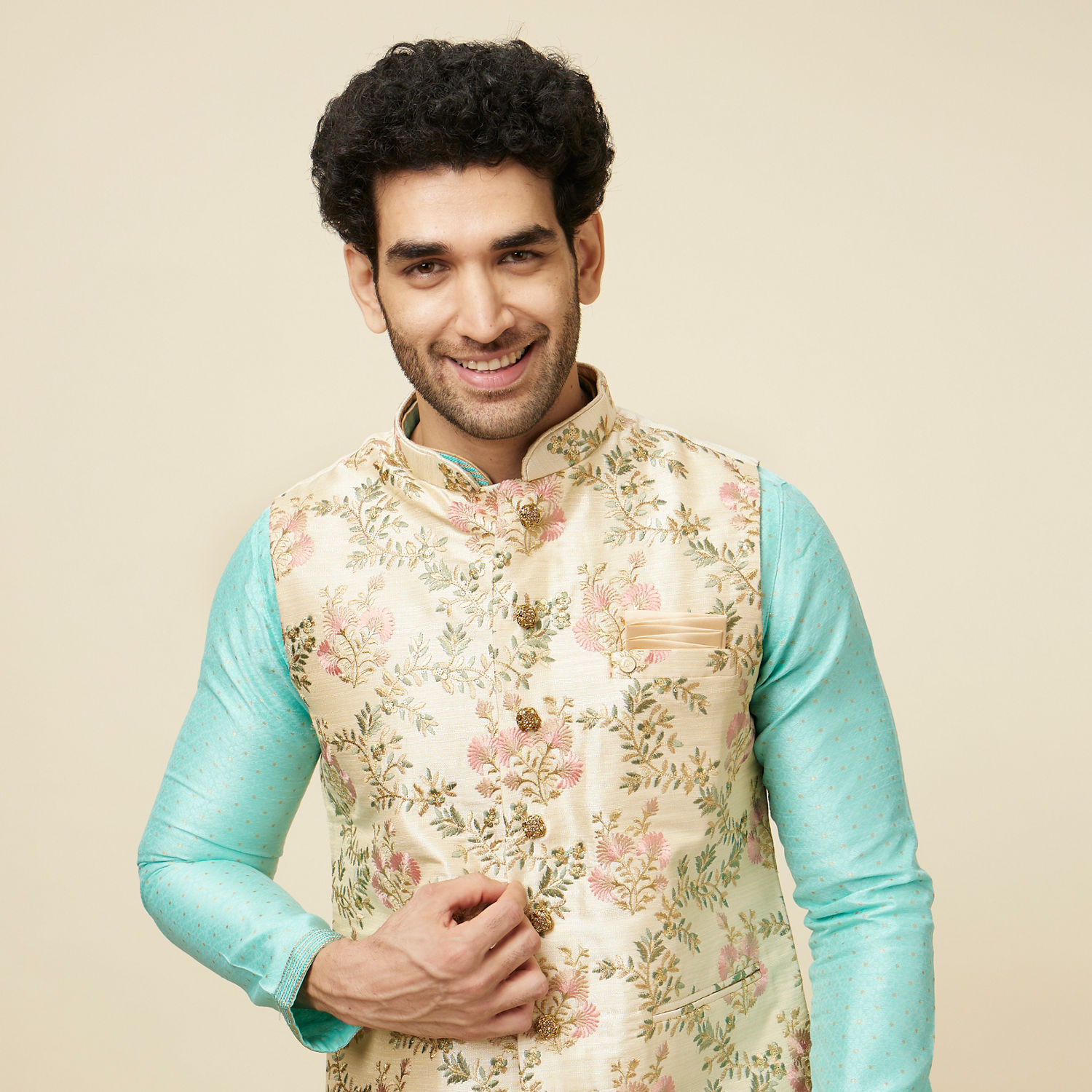 Buy Biscuit Shade Jacket With Floral Work Online in the USA @Manyavar ...