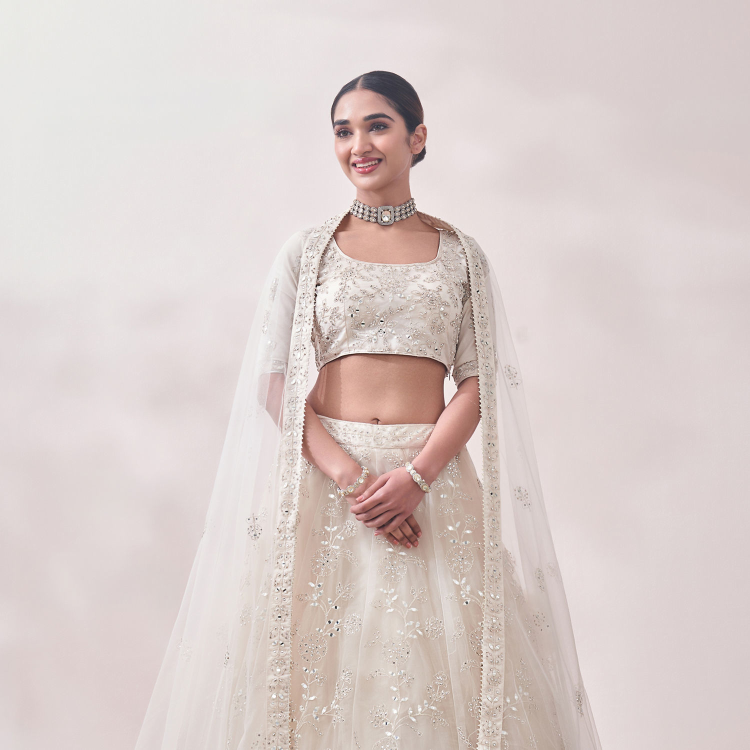 Lehenga for Women - Buy Buttercream Bel Buti Patterned Lehenga Online ...