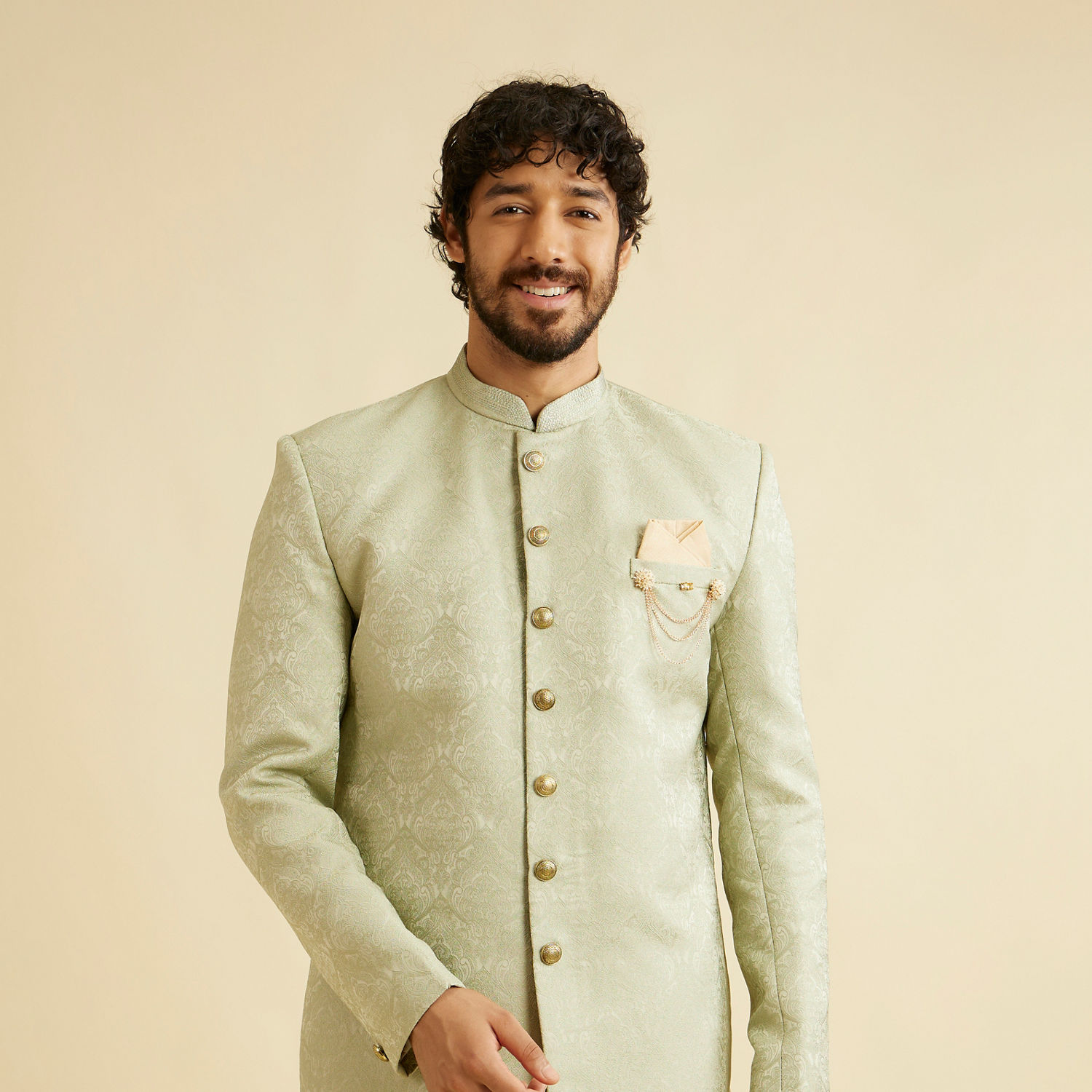 Buy Sage Green Achkan Indo Western Online in the USA @Manyavar - Indo ...