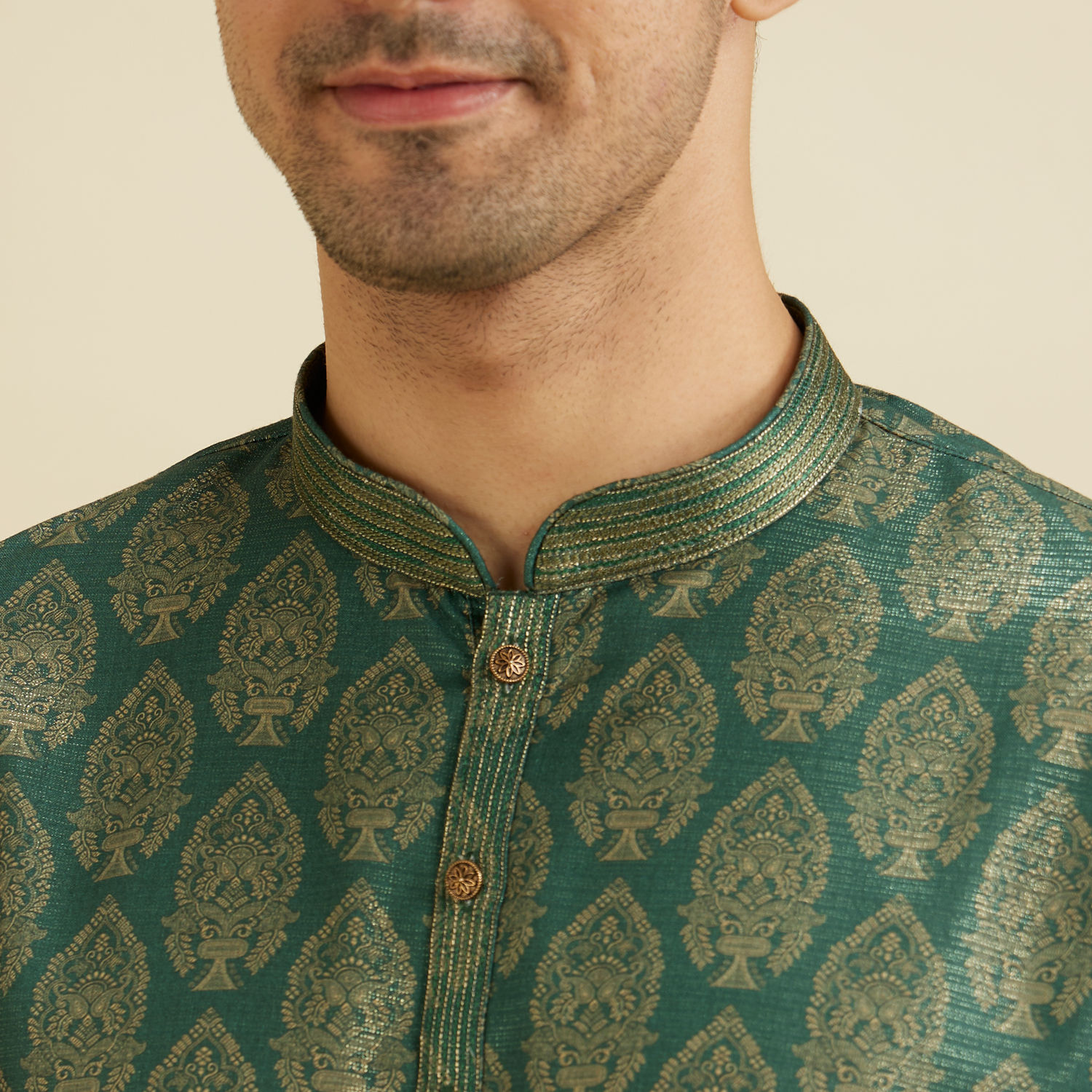 Buy Bottle Green Jaal Medallion Patterned Kurta Set Online in India ...