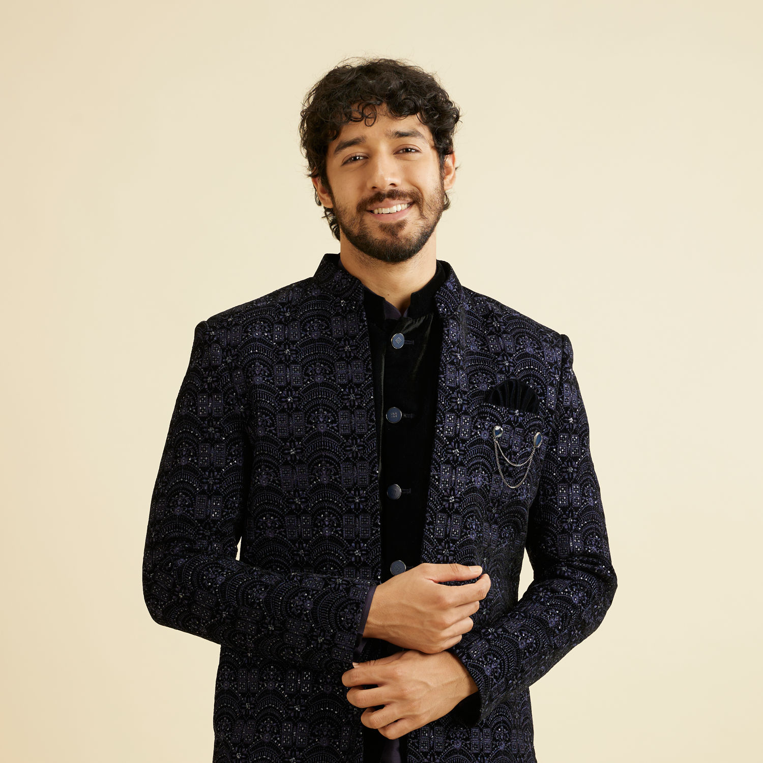 Buy Blue Sequined Indo Western Set Online in the USA @Manyavar - Indo ...