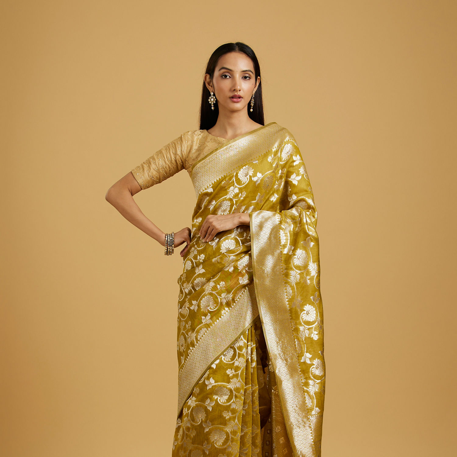 Buy Mehandi Green Bel Buti Patterned Saree with Intricate Border Online ...