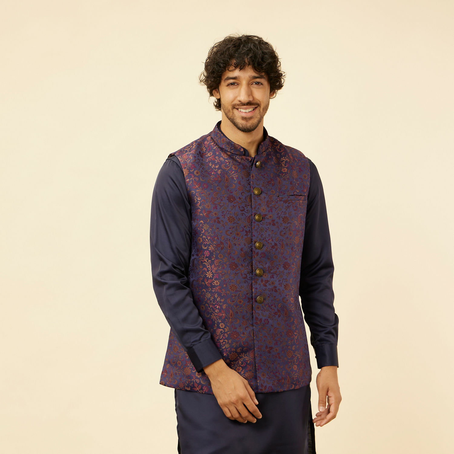 Buy Sapphire Blue Bel Buti Patterned Jacket Online in India @Manyavar ...