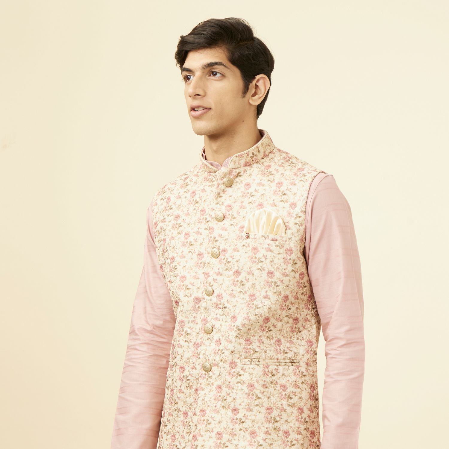 Buy Beige Floral Work Jacket Online in the USA @Manyavar - Nehru Jacket ...