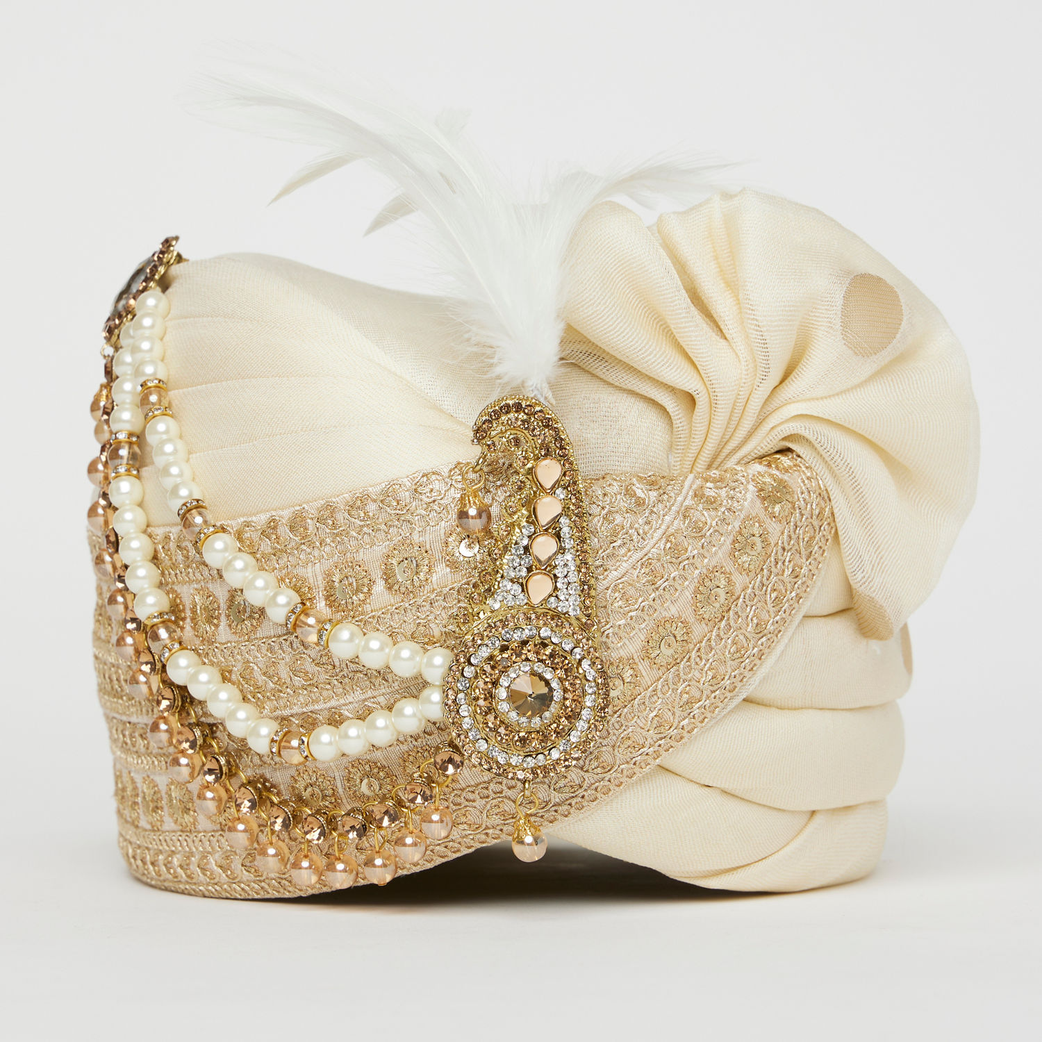 Buy Antique White Layered Gold Embroidered Safa Online in UAE @Manyavar ...