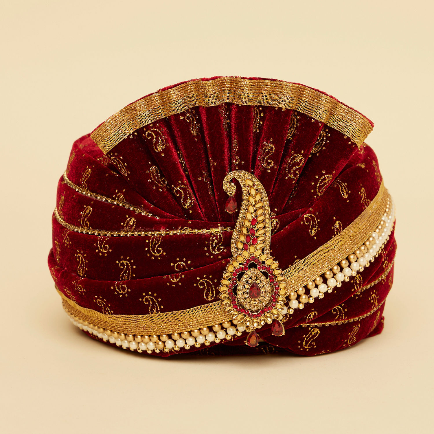Buy Maroon Velvet Safa Online in India @Manyavar - Safa for Men
