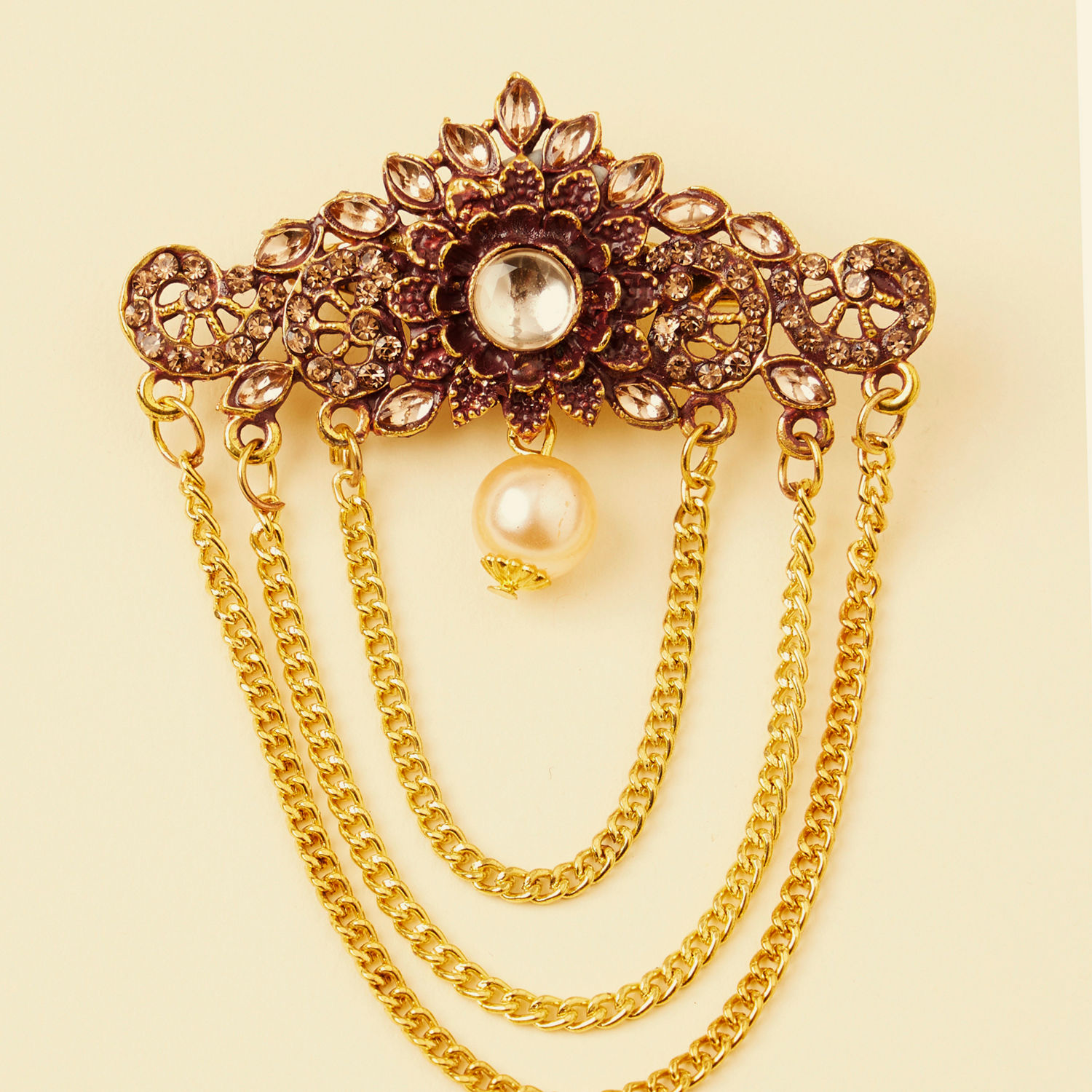 Buy Ruby Red and Gold Embellished Chain Brooch Online @Manyavar ...