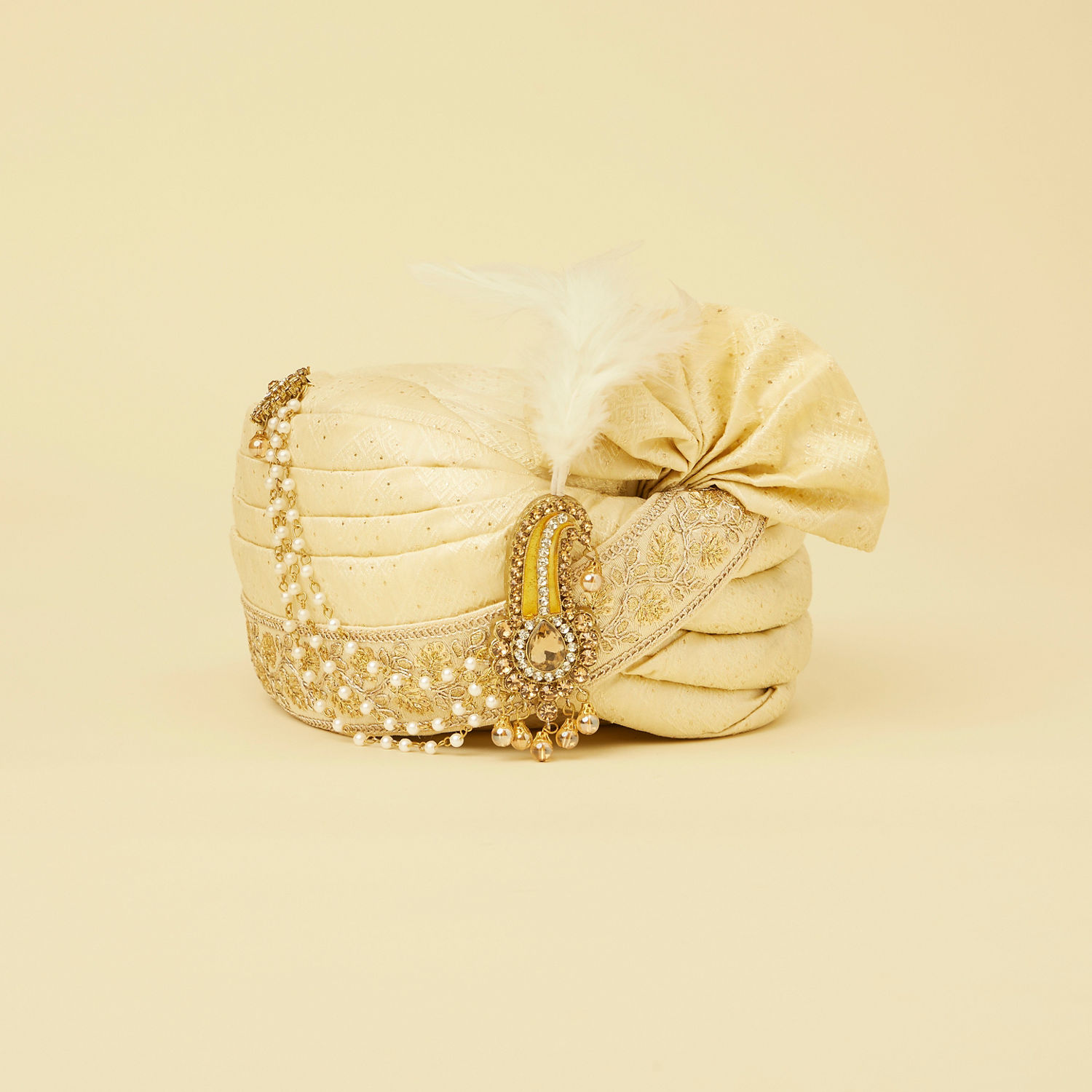 Buy Beige Safa with Embellished Peacock Brooch Online in the UK ...