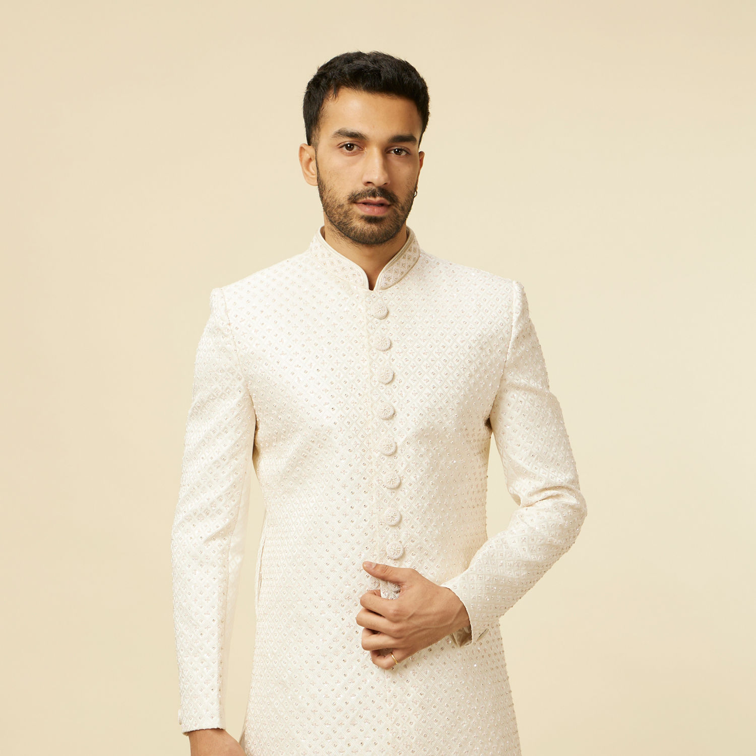 Buy Warm White Self-designed Sherwani Set Online in Australia @Manyavar ...