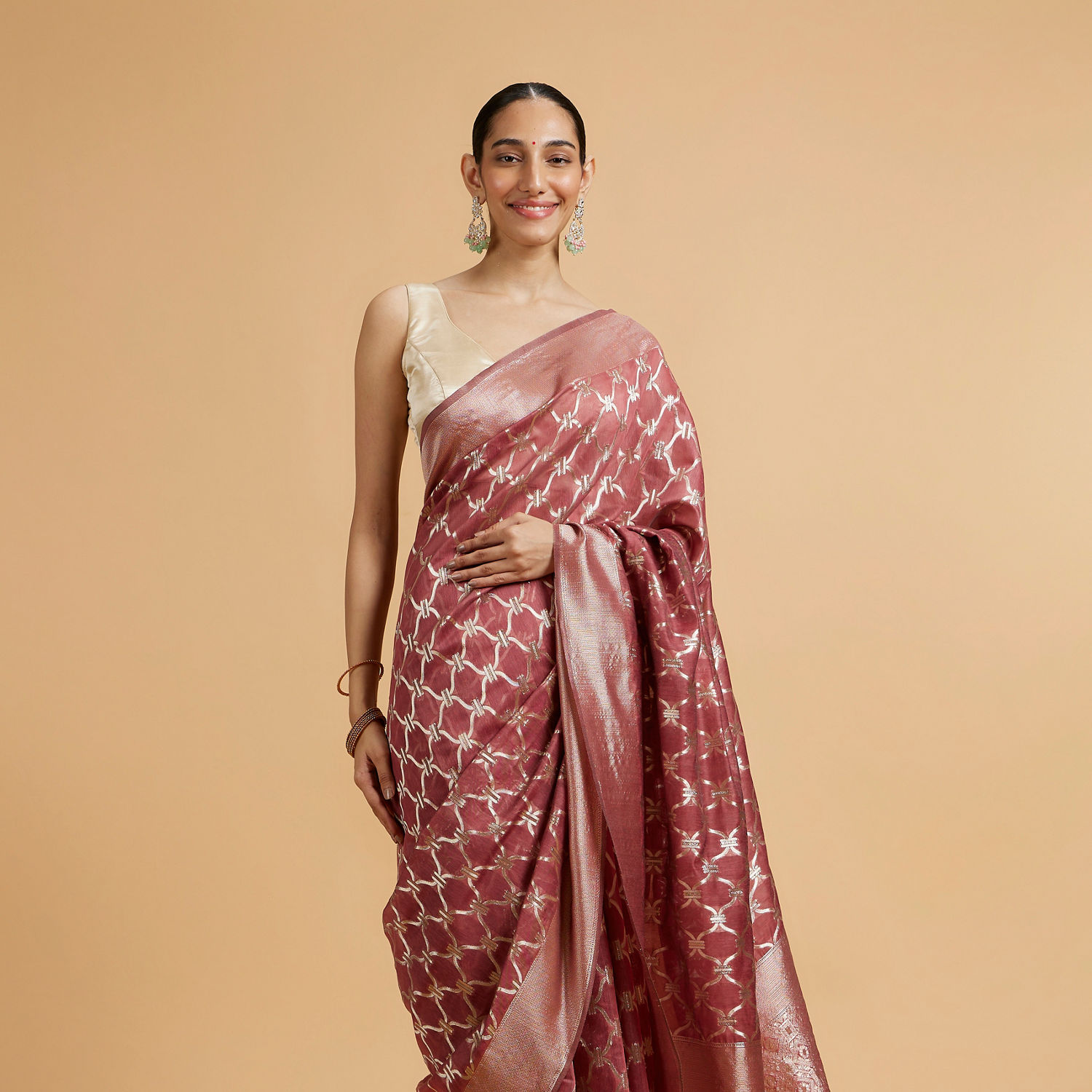 Buy Dusty Pink Elegance Saree Online in India @Mohey - Saree for Women
