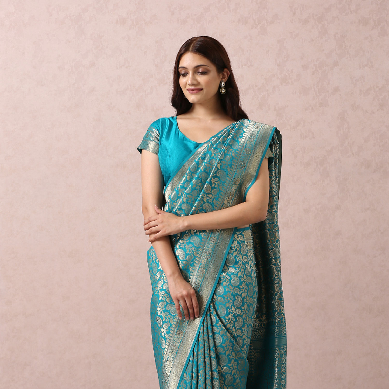 Buy Dark Green Saree With Gold Border Online in India @Mohey - Saree ...
