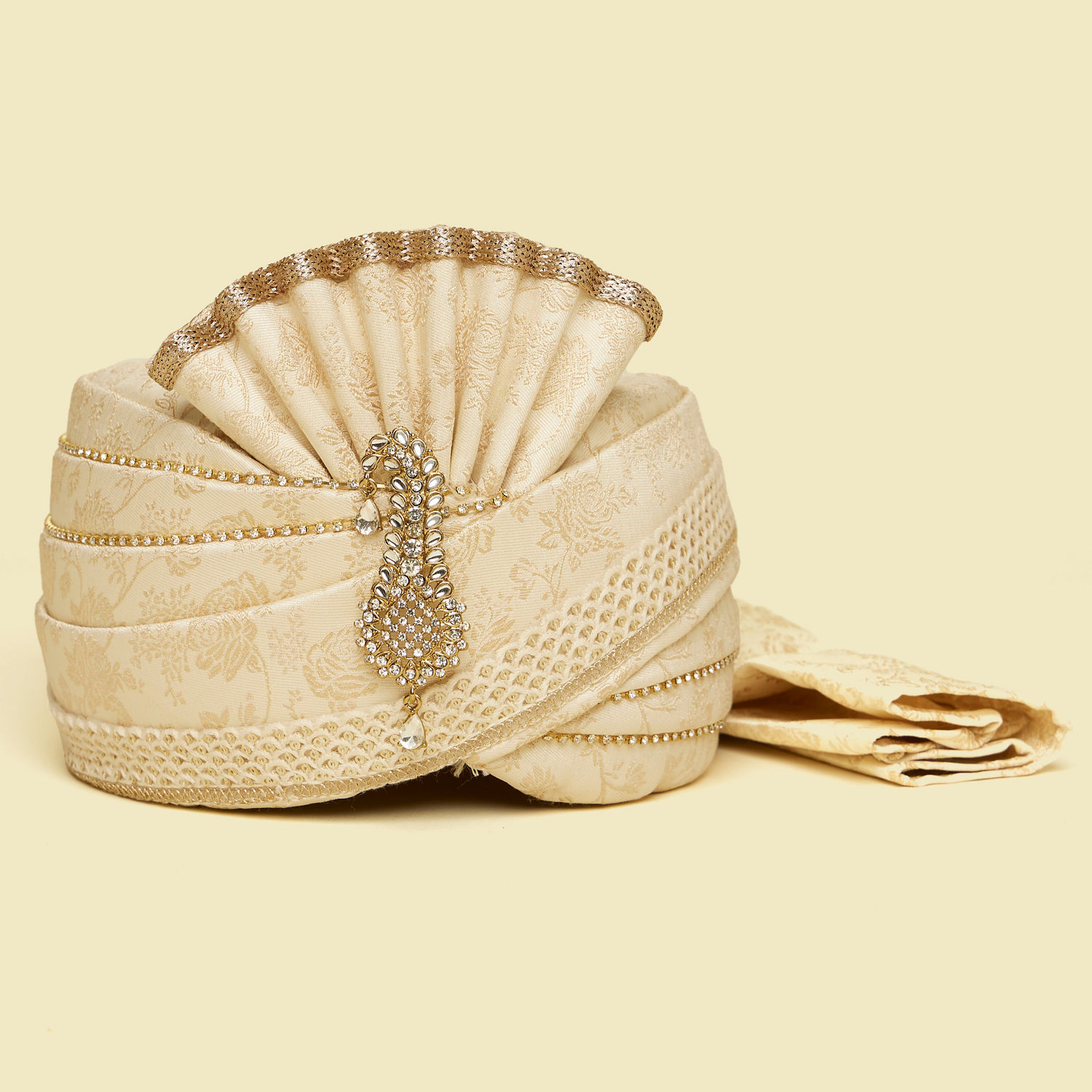 Buy Warm Cream Self Patterned Safa with Paisley Kalgi Online in UAE ...